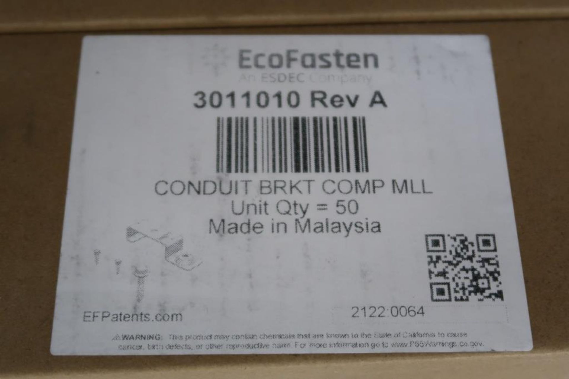 EcoFasten 3011010 REV A Lot: (50) Boxes of Conduit Brackets, Approx ...