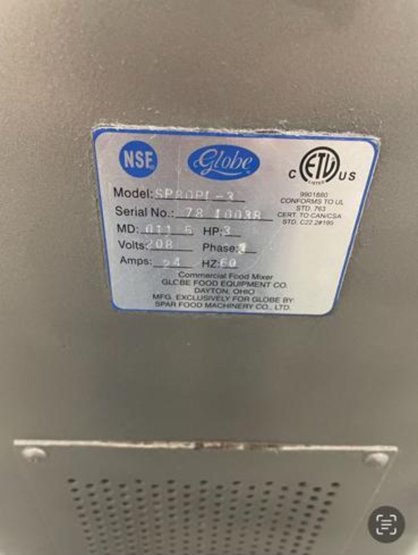 Globe 80 Qt. Mixer, Mdl: SP80PL-3, S/N: 78 10038 - Located At Surplus ...