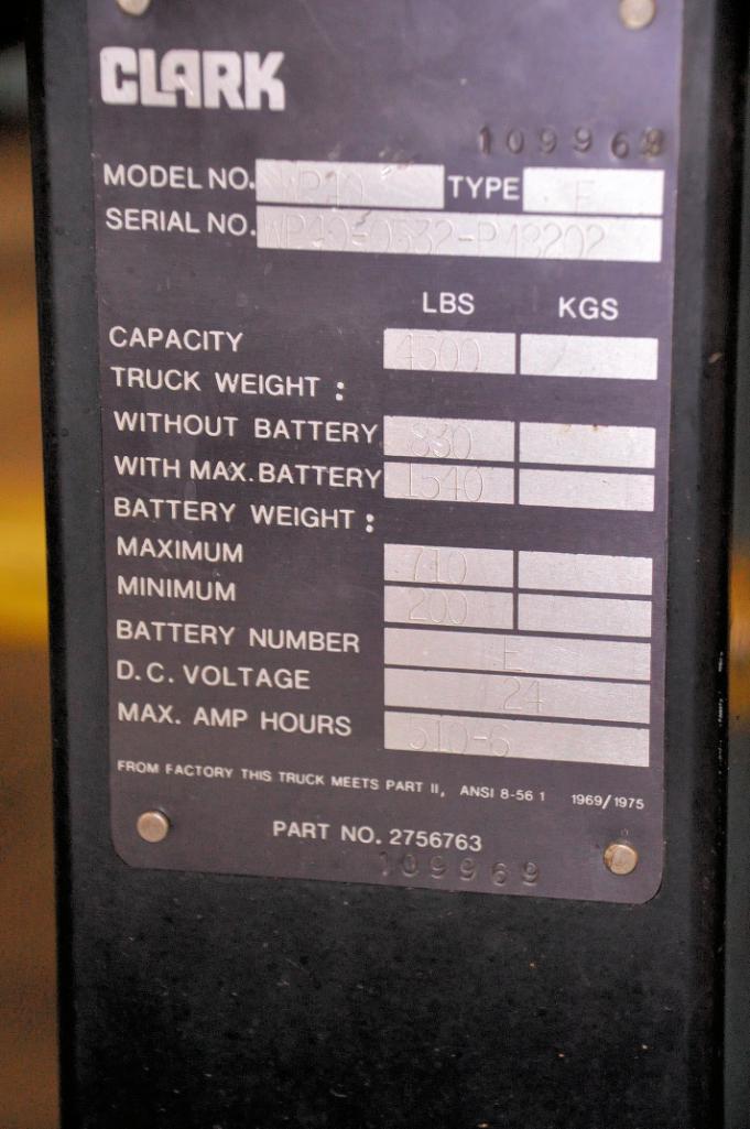 Clark Model WP40 4,500-lb. Capacity Electric Walk Behind Pallet Jack, S ...