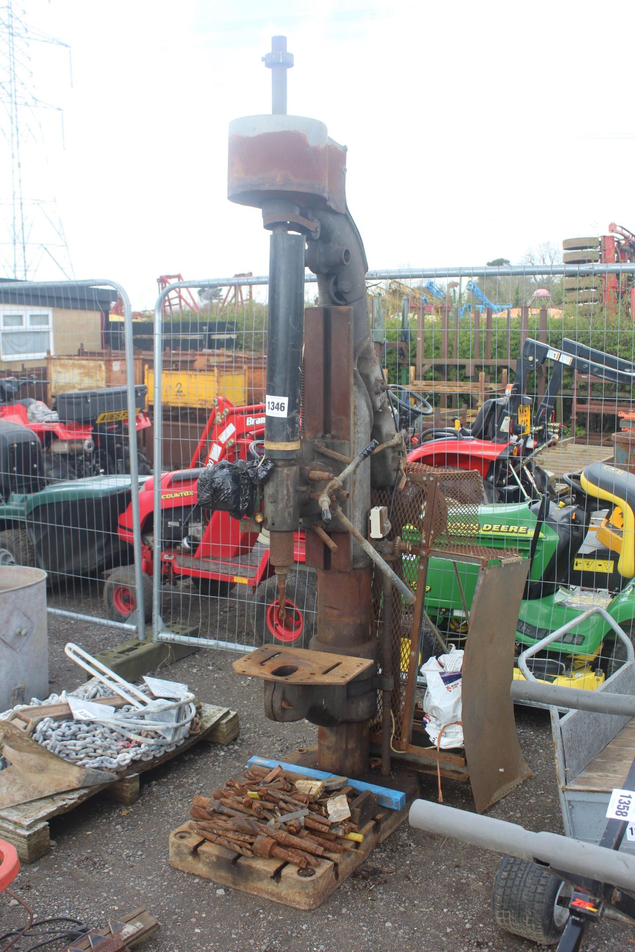 Very large Barnes Drill Co Inc pillar drill and various drill bits. V