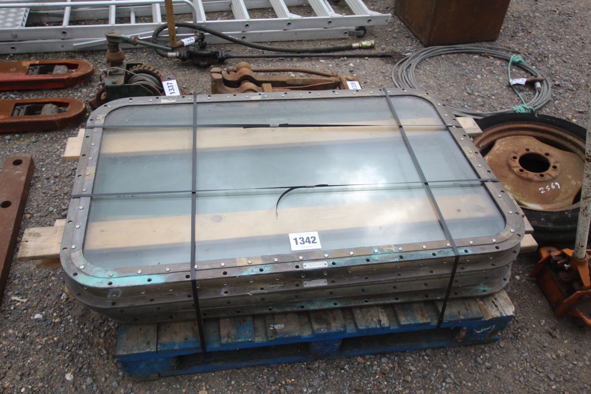 4x Beclawat brass framed toughened glass marine windows.