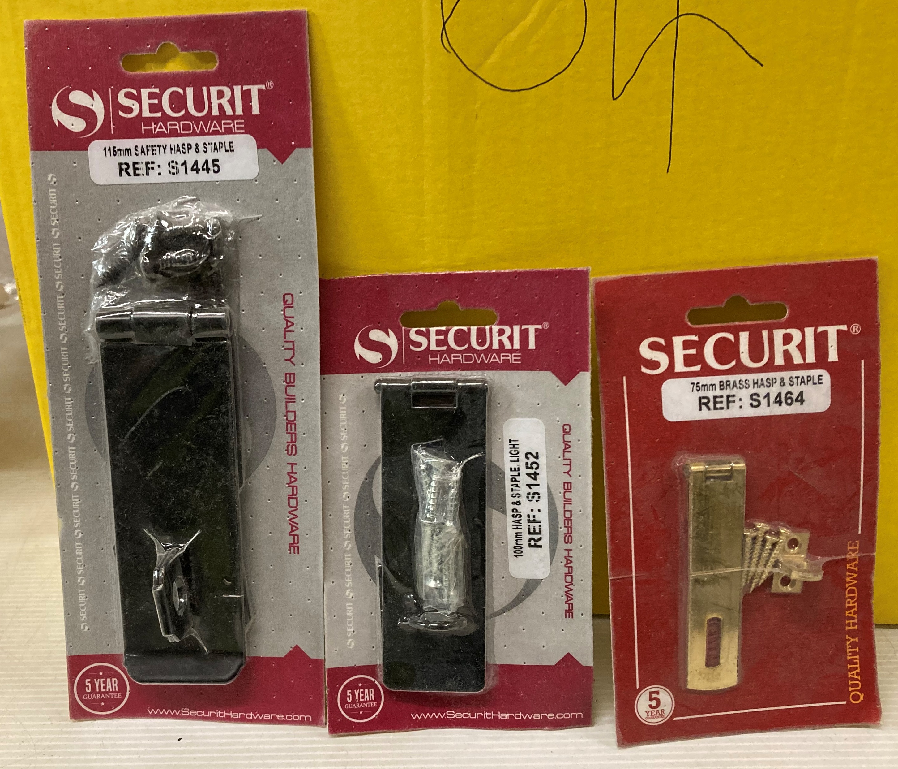 64 x assorted sized Hasp & Staples by Securit, etc (H10)