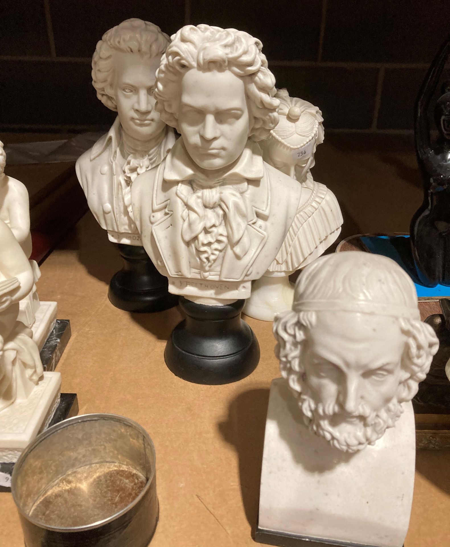 Eight items - resin and plaster busts including Mozart and Beethoven ...