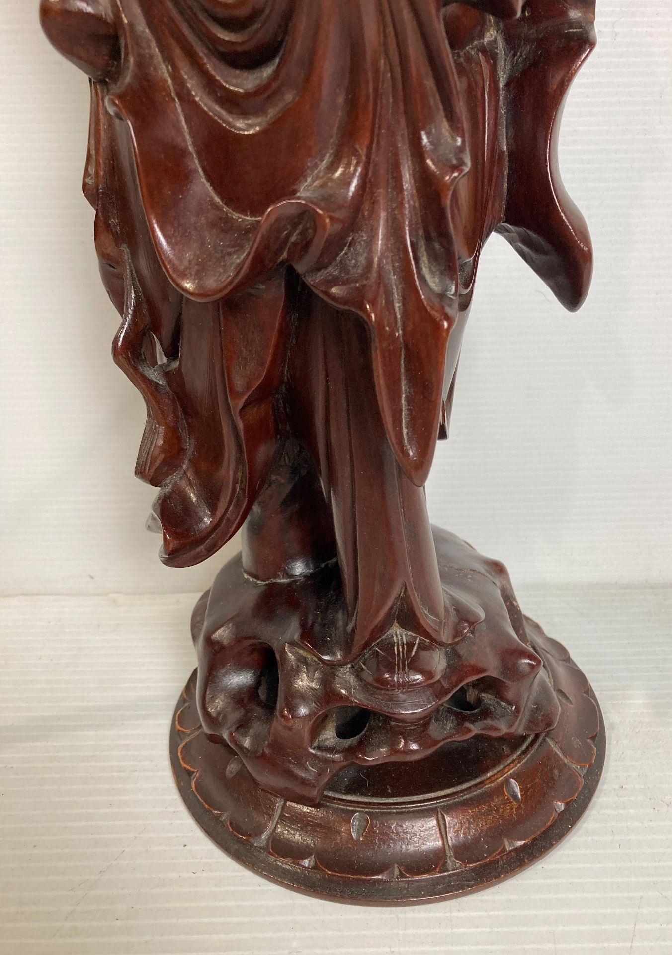 A wooden hand-carved Oriental Geisha table lamp with hand-painted ...