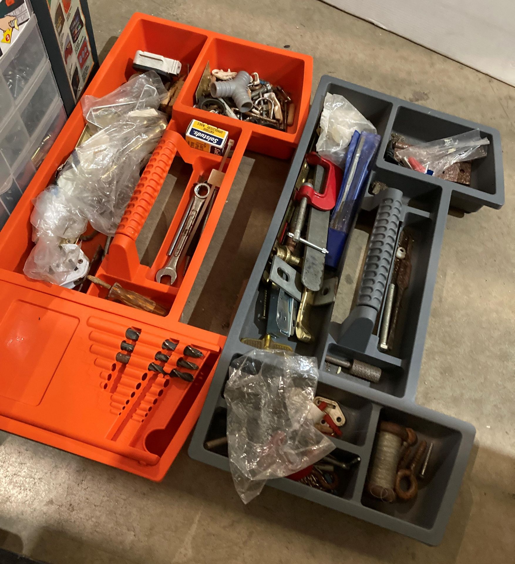 3 x assorted tool boxes and contents - a planes, spanners, mould grips ...