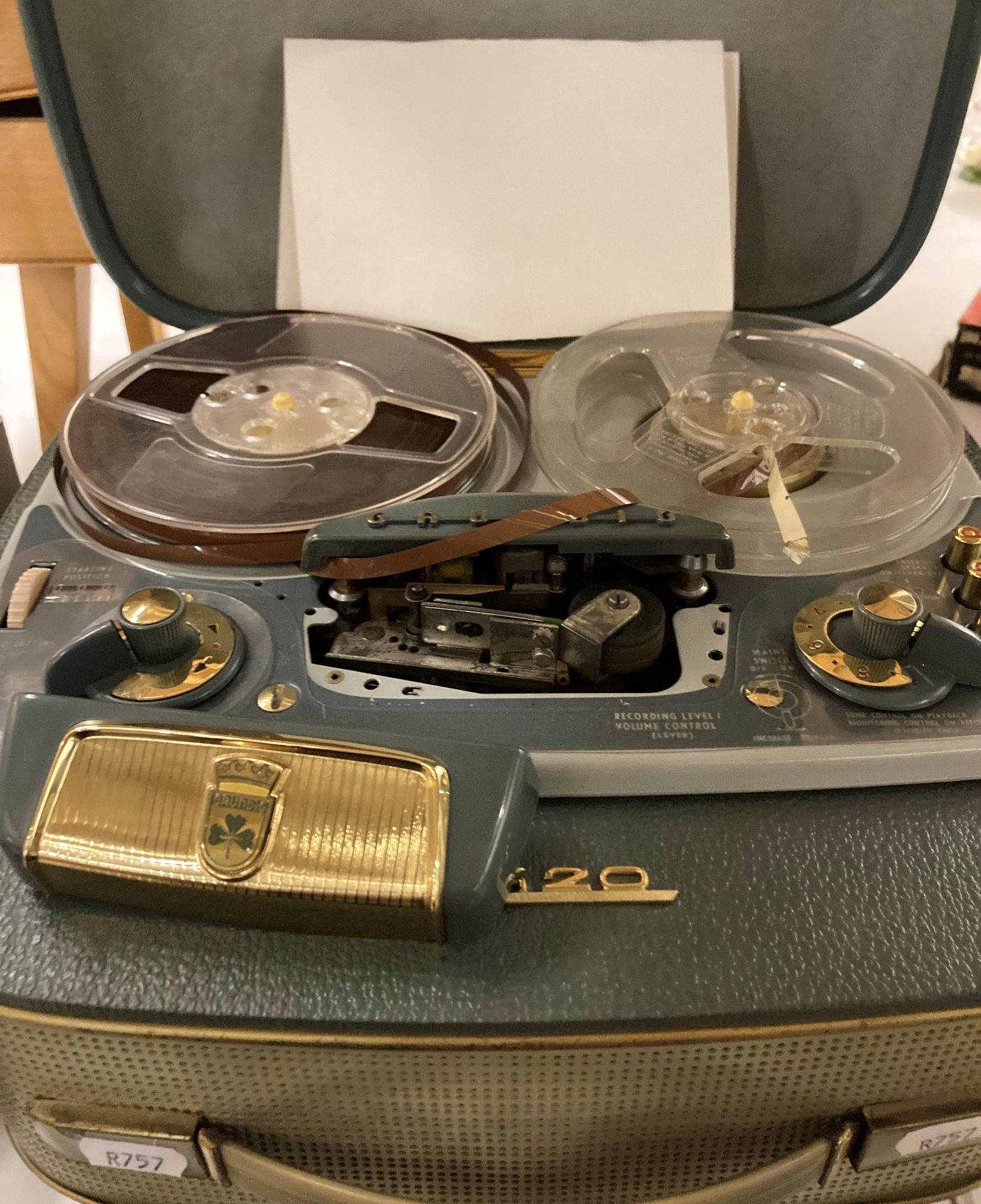 Grundig TK20 reel to reel player (no test, plug cut off), box of reels ...