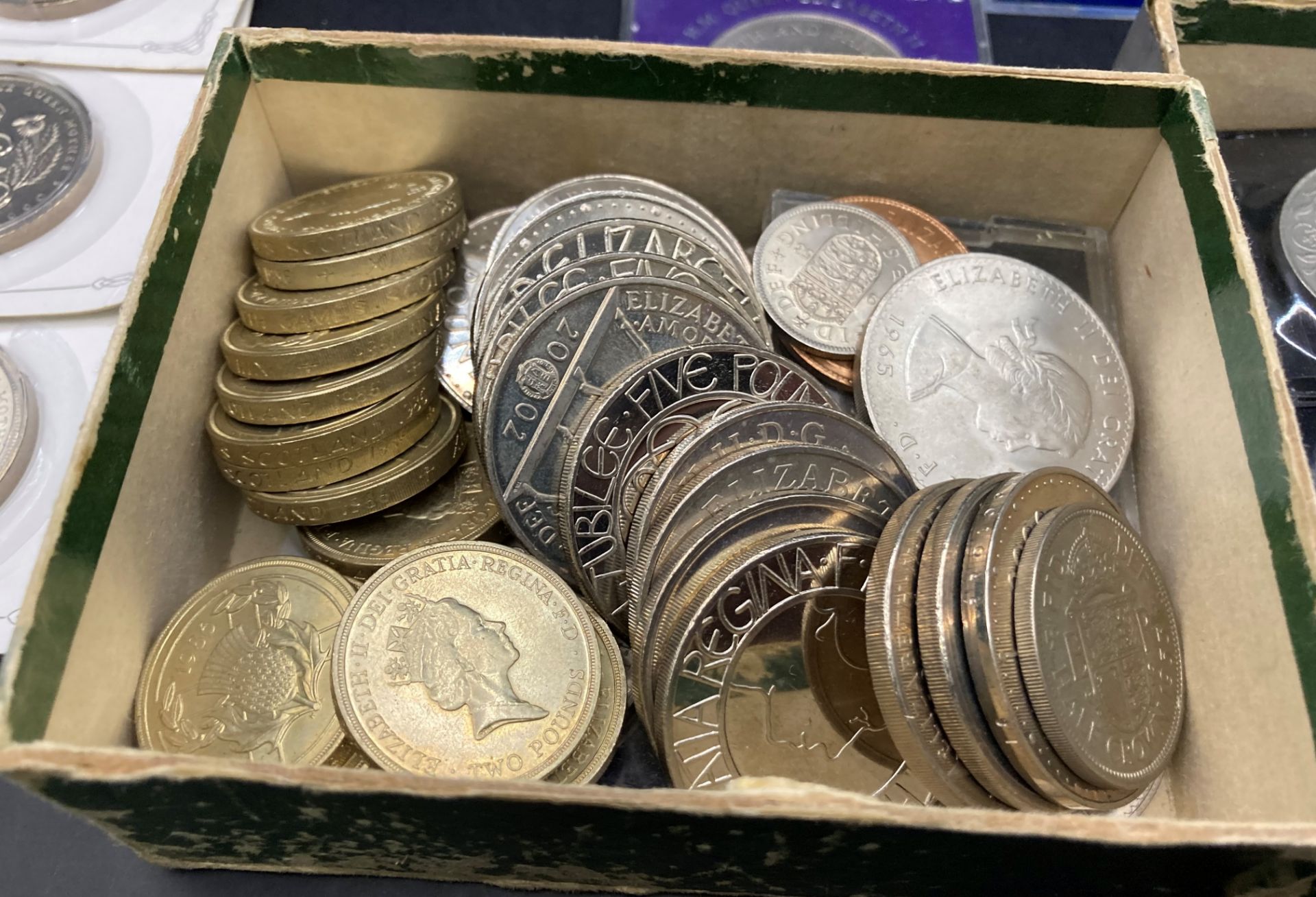 Contents to bag - assorted coins including nineteen assorted £5 coins ...
