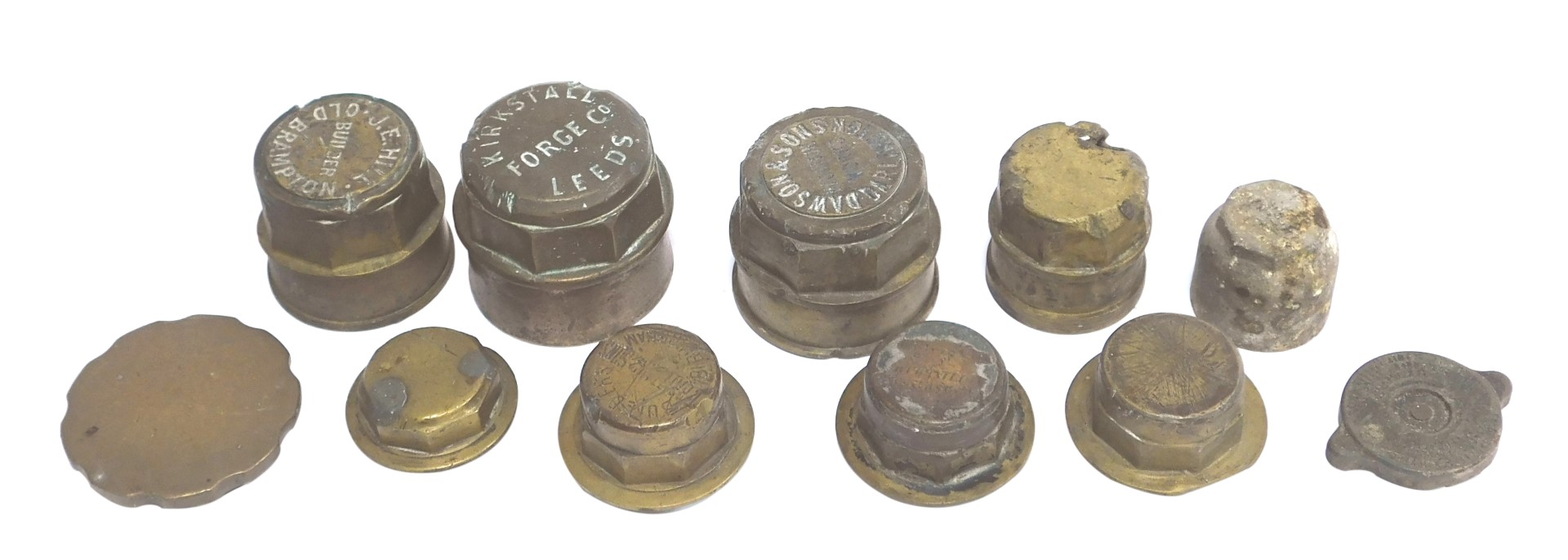 A group of brass cart hub caps for Kirkstall Forge Company Leeds, Rush ...
