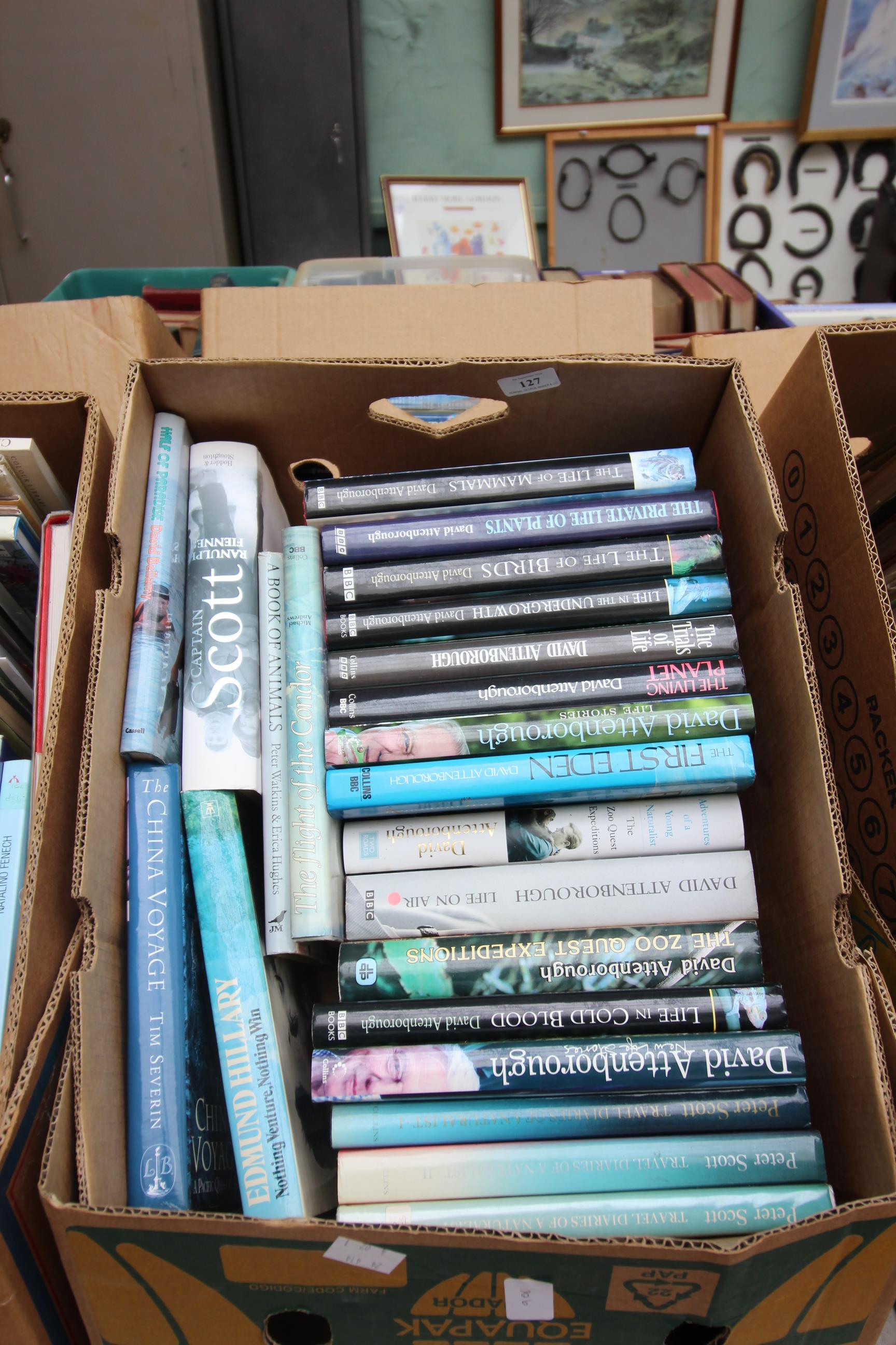 Large box of hardback books mainly biographies, David Attenborough ...