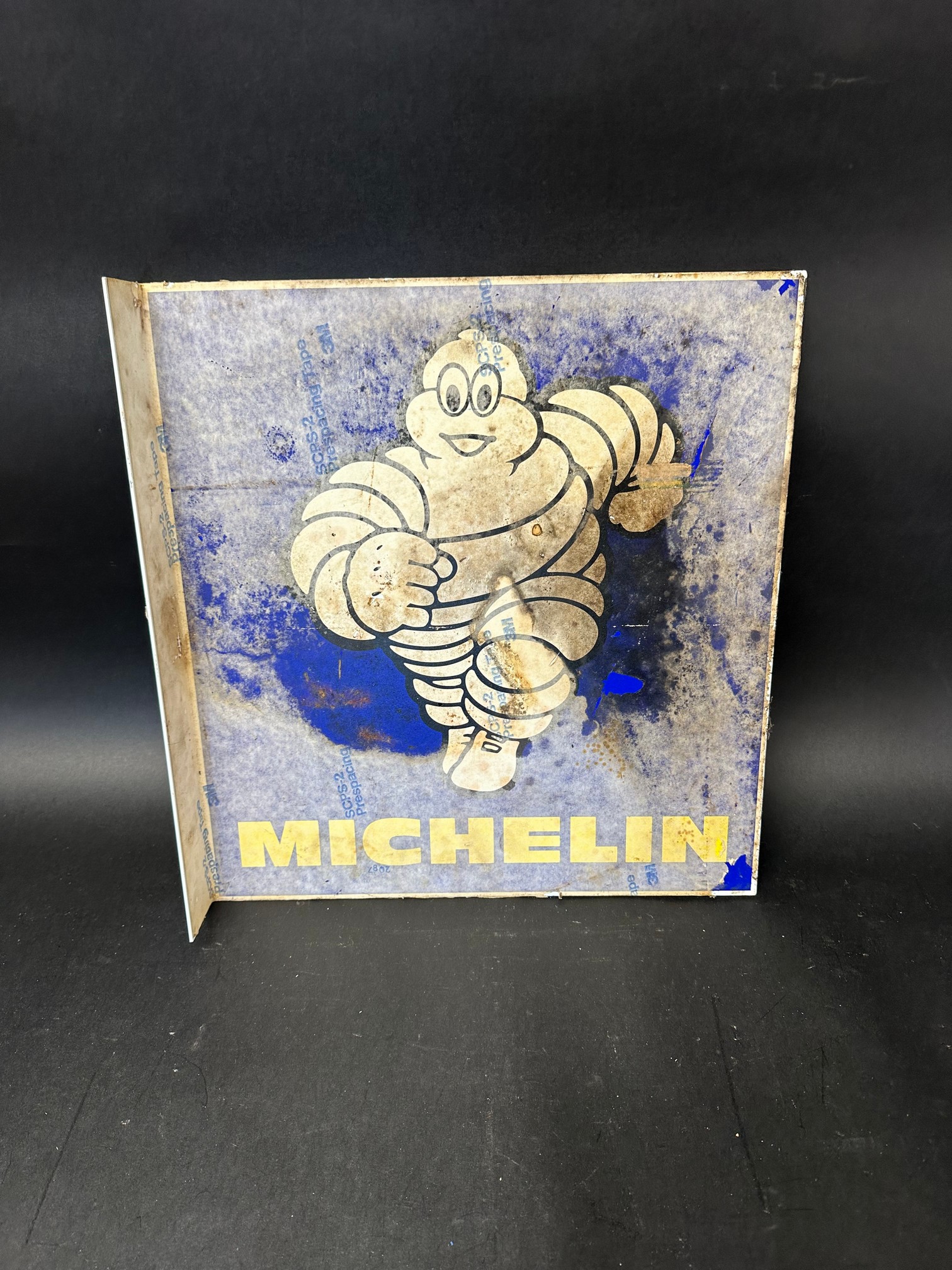 A Michelin double sided advertising sign with hanging flange depicting ...