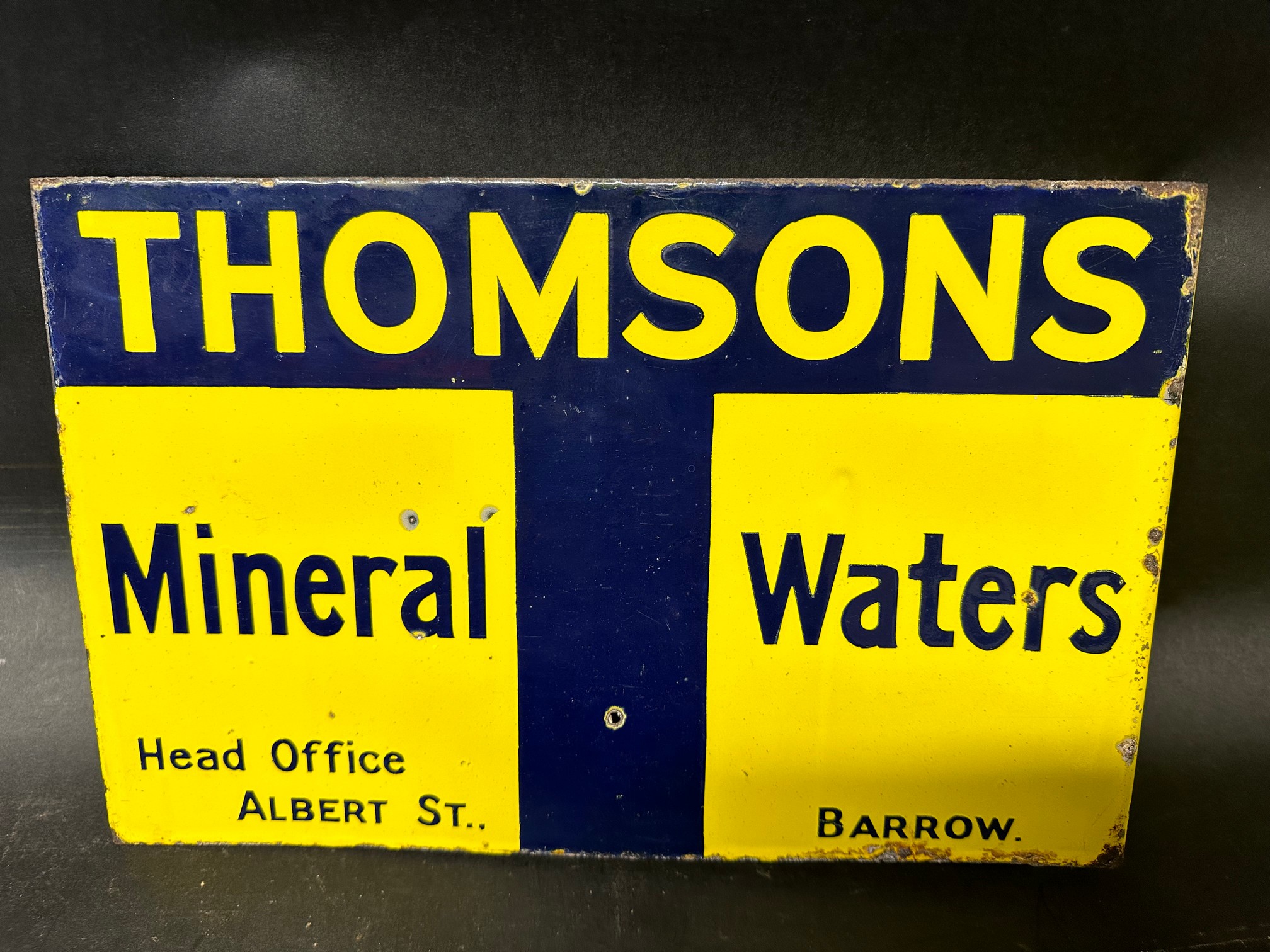 A Thomsons Mineral Waters of Albert St., Barrow double sided enamel ...