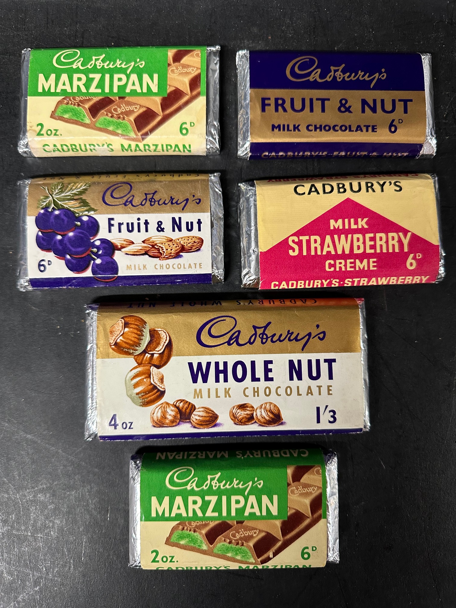 Six Cadbury's dummy bars inc. Marzipan, Strawberry, Whole Nut, Fruit ...