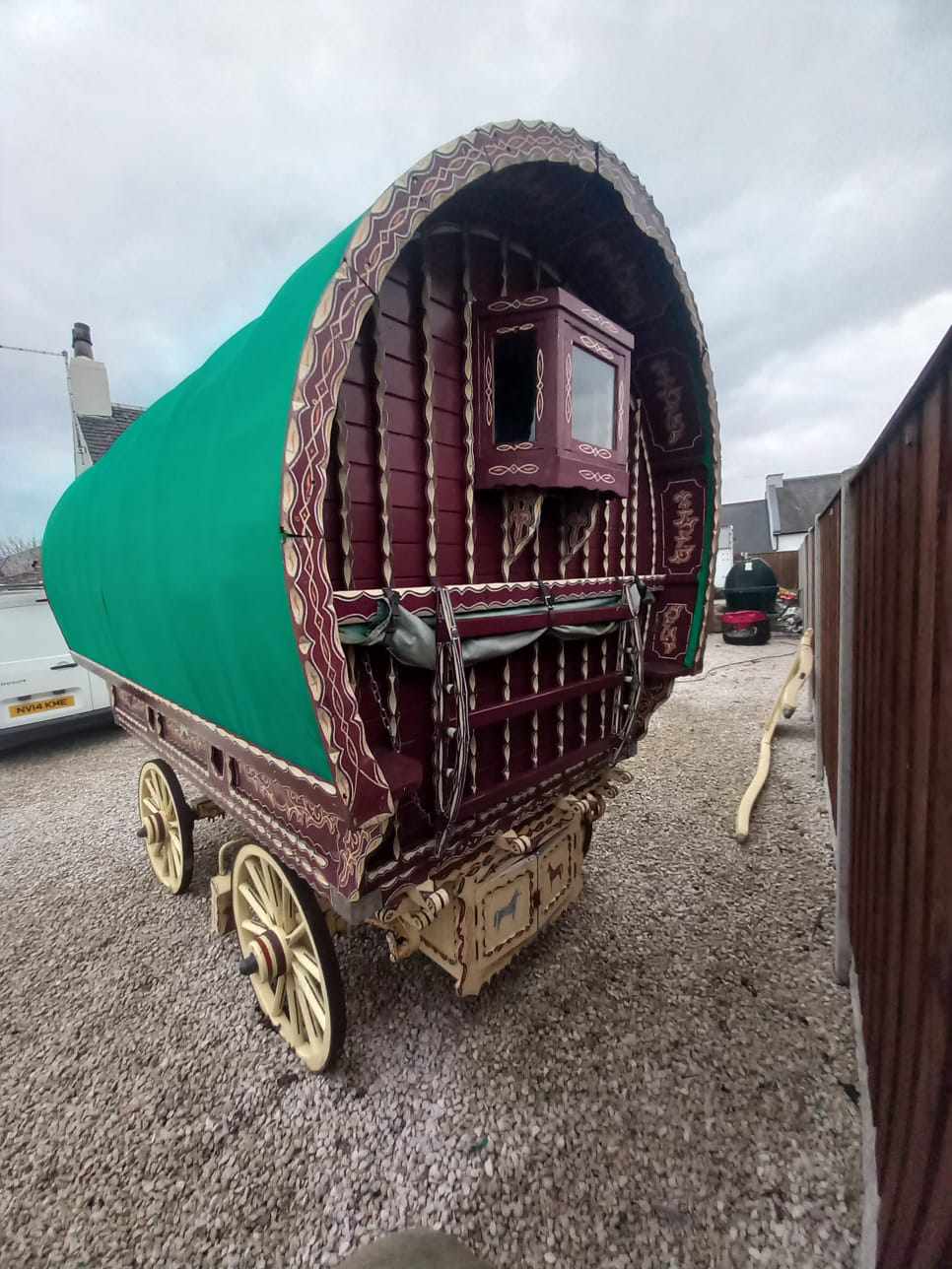OPEN LOT WAGON, painted maroon with cream undercarriage on iron tyred ...