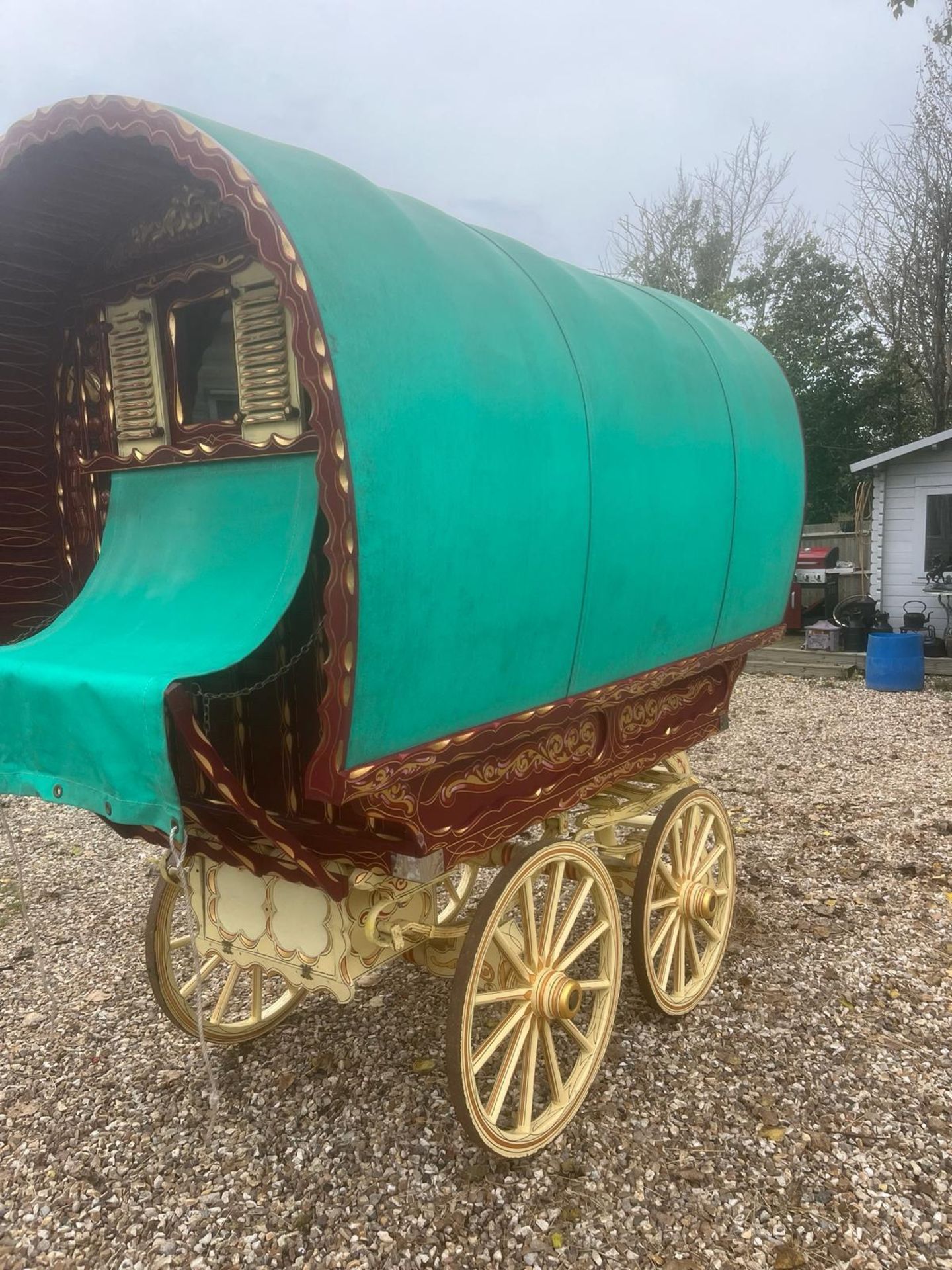 HALF SIZE OPEN LOT WAGON built on an old pony dray. Cream undercarriage ...