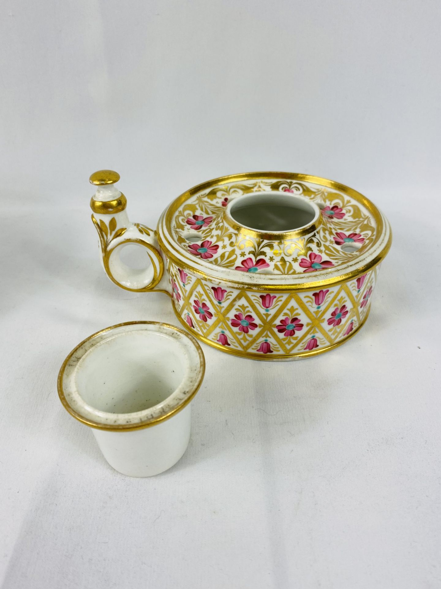 Crown Derby inkwell; together with two cabinet plates and bowls, 15cms ...