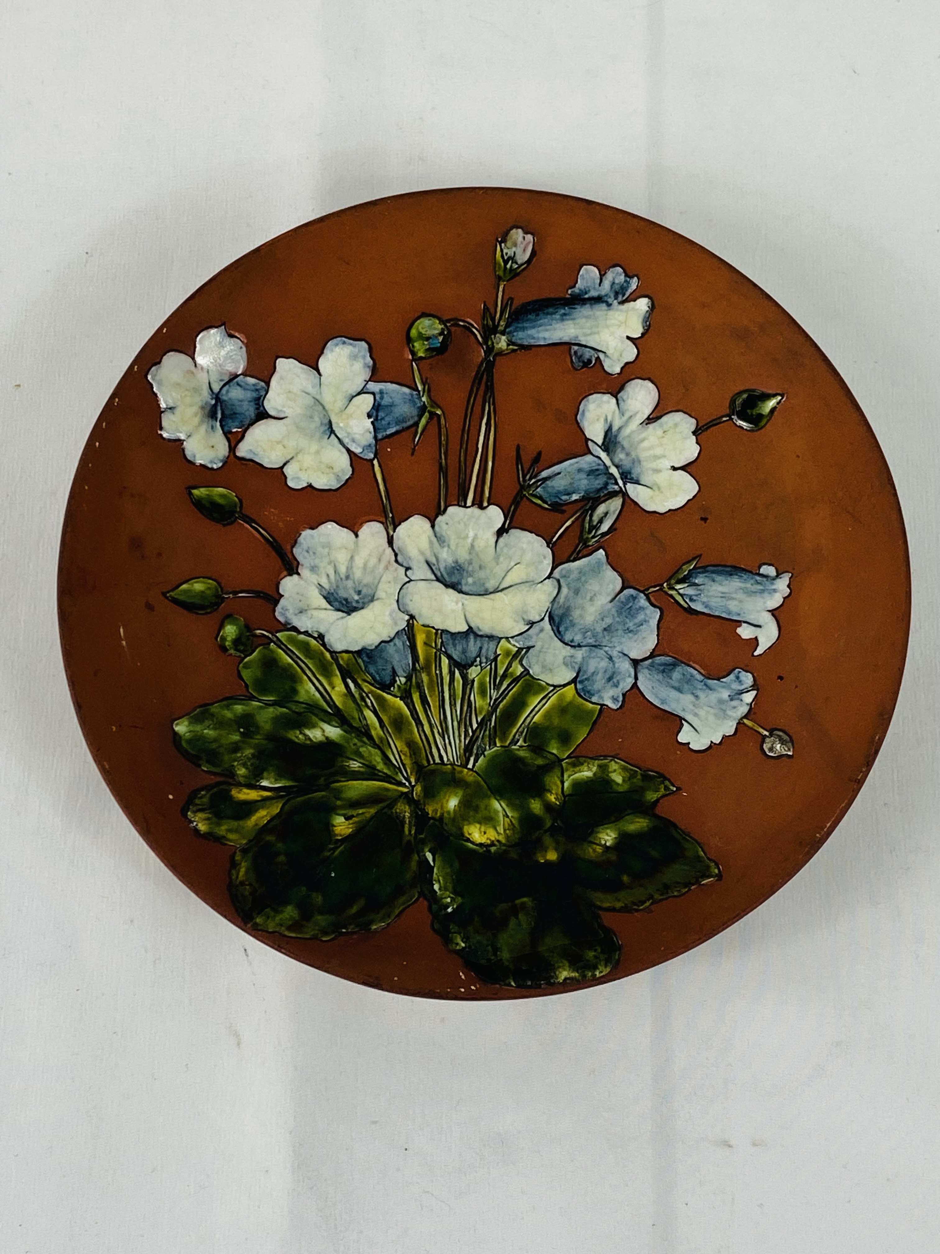 Linthorpe art pottery unglazed bowl with glazed decorated flowers ...