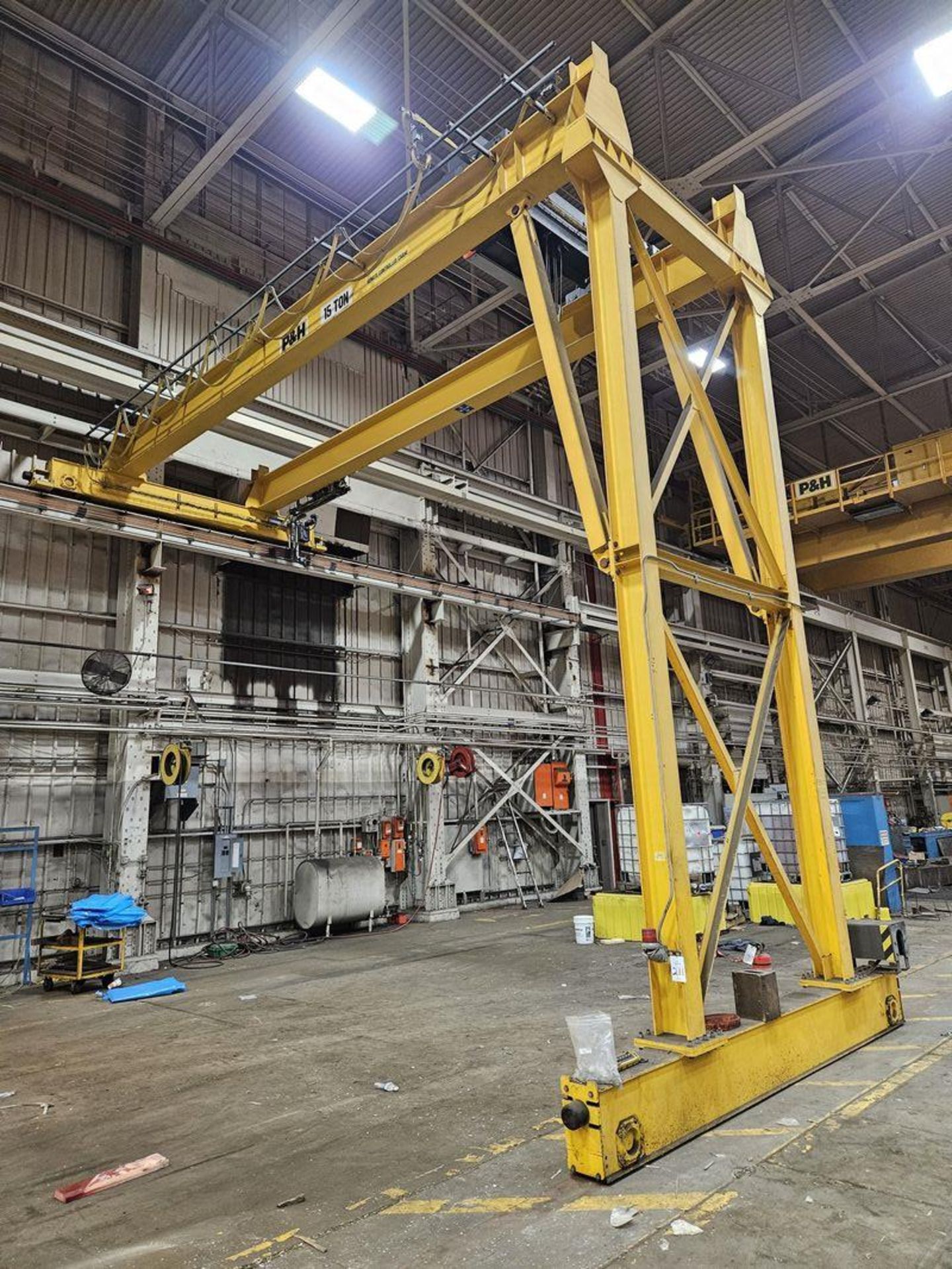 15-Ton x 30' P&H Double Girder, Single Leg Traveling Gantry Crane, 28 ...