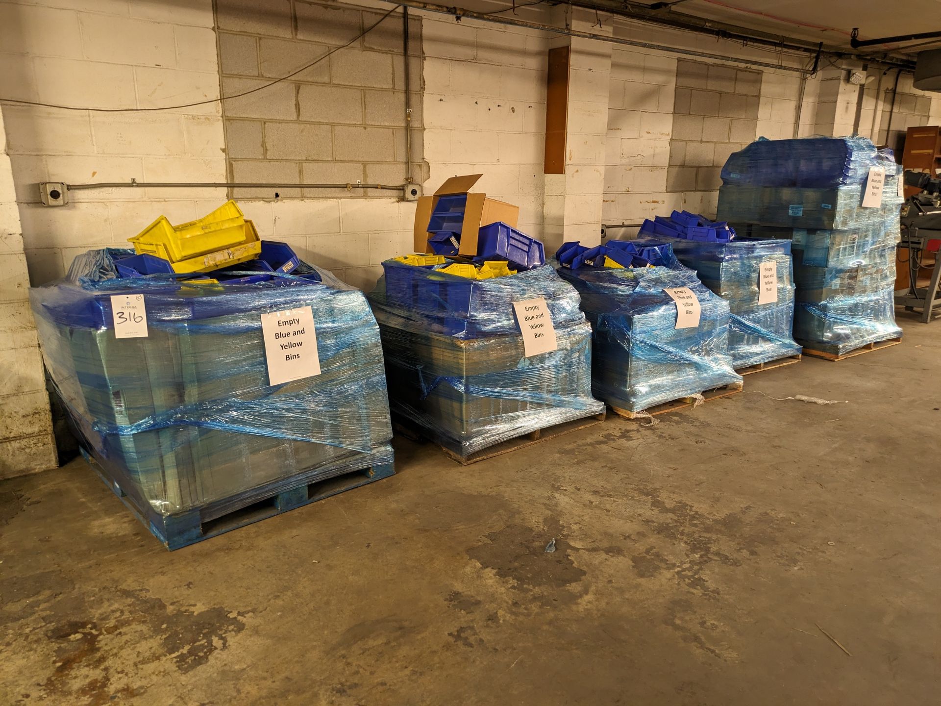Lot of (5) Pallets of Assorted Plastic Storage Bins