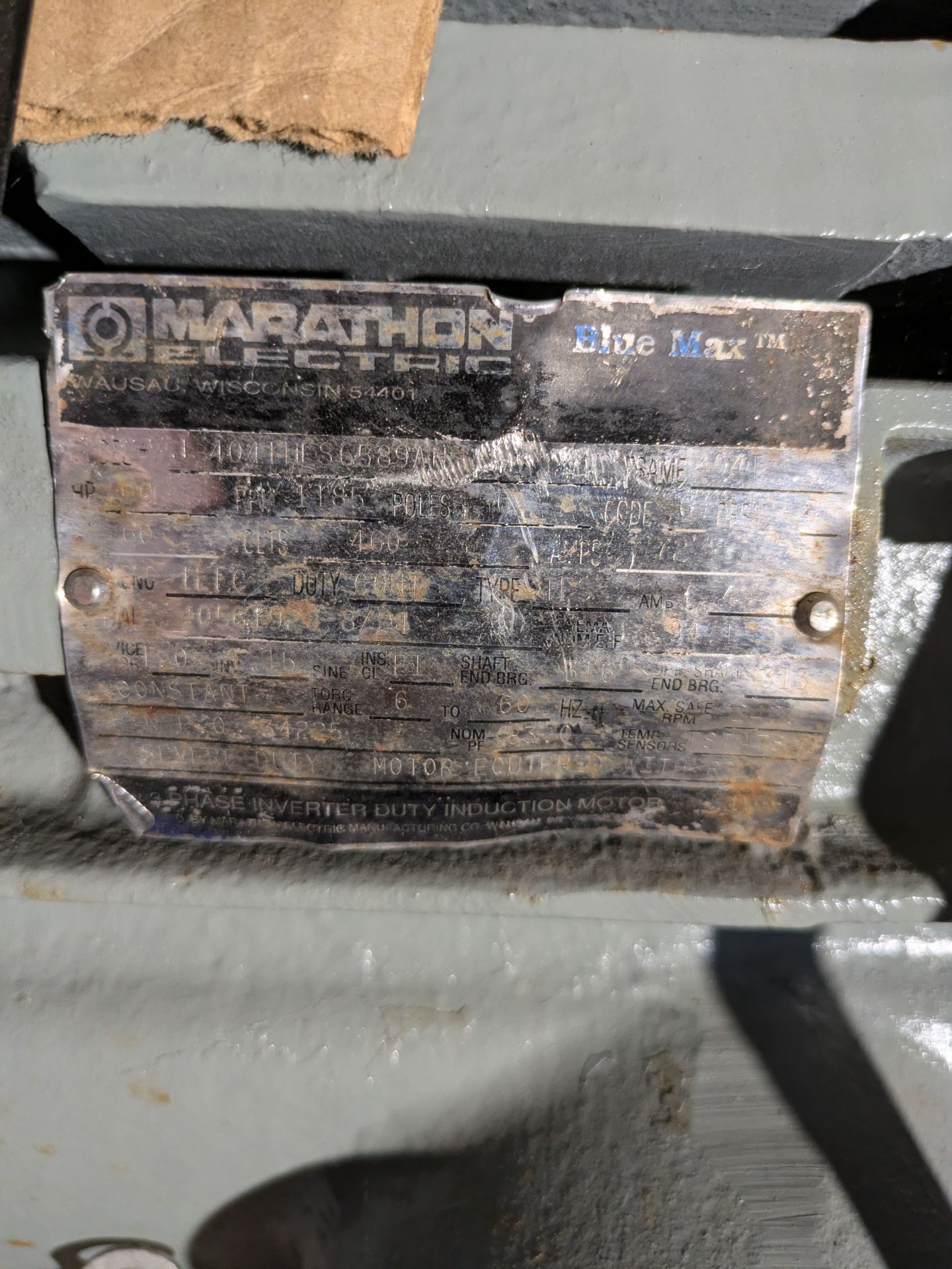 60 HP Marathon Electric Motor. Model ZJ404THF56589. 460 Volt, 1200 RPM