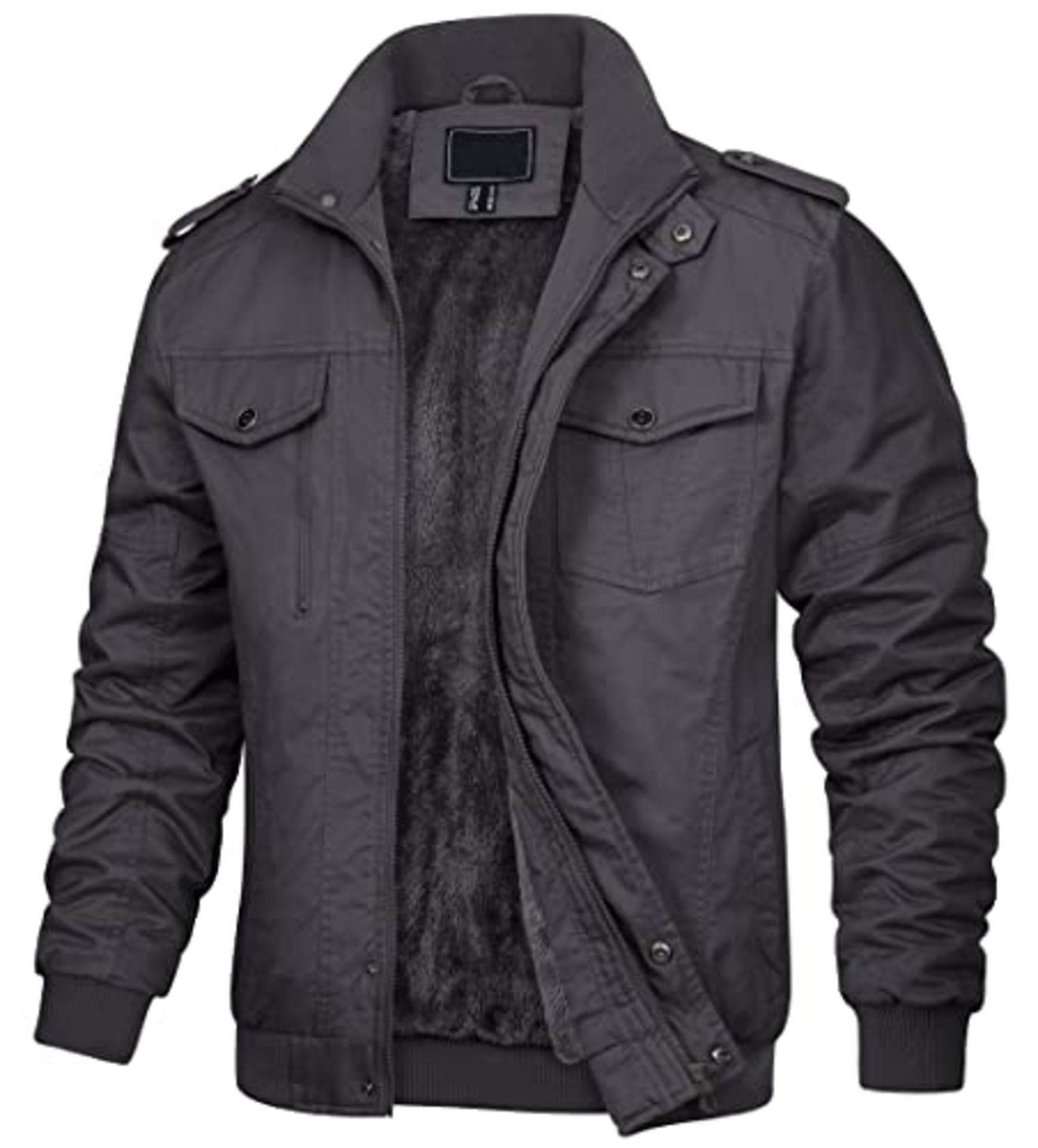 KEFITEVD Men's Winter Warm Fleeced Cargo Jacket Windproof Bomber Work ...