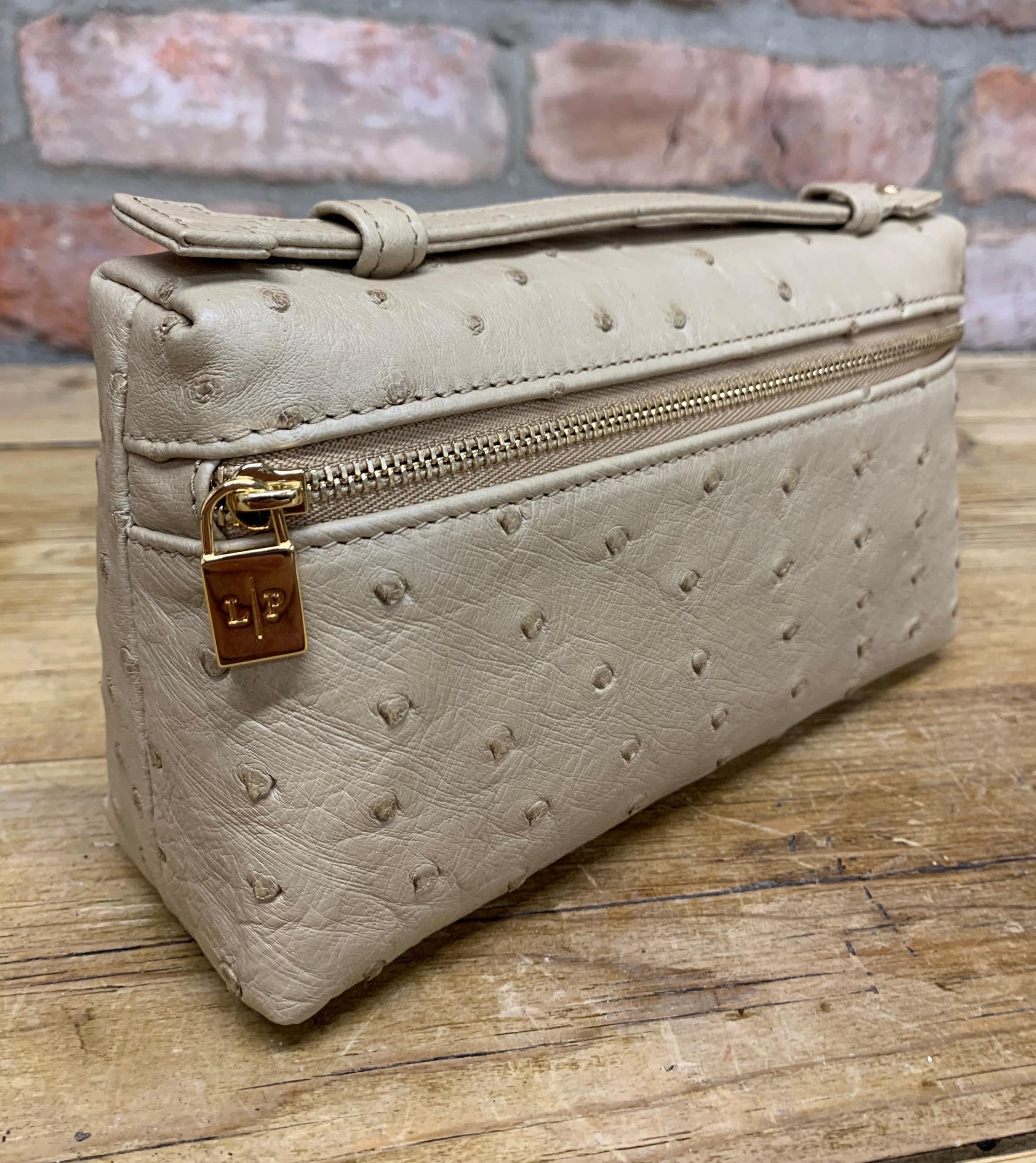 Loro Piana - boxed beige ostrich clutch bag