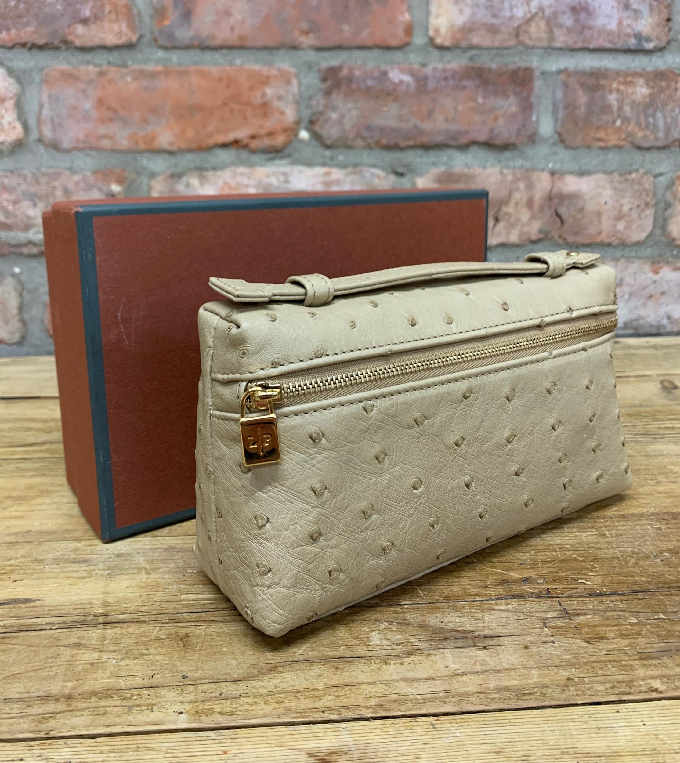 Loro Piana - boxed beige ostrich clutch bag