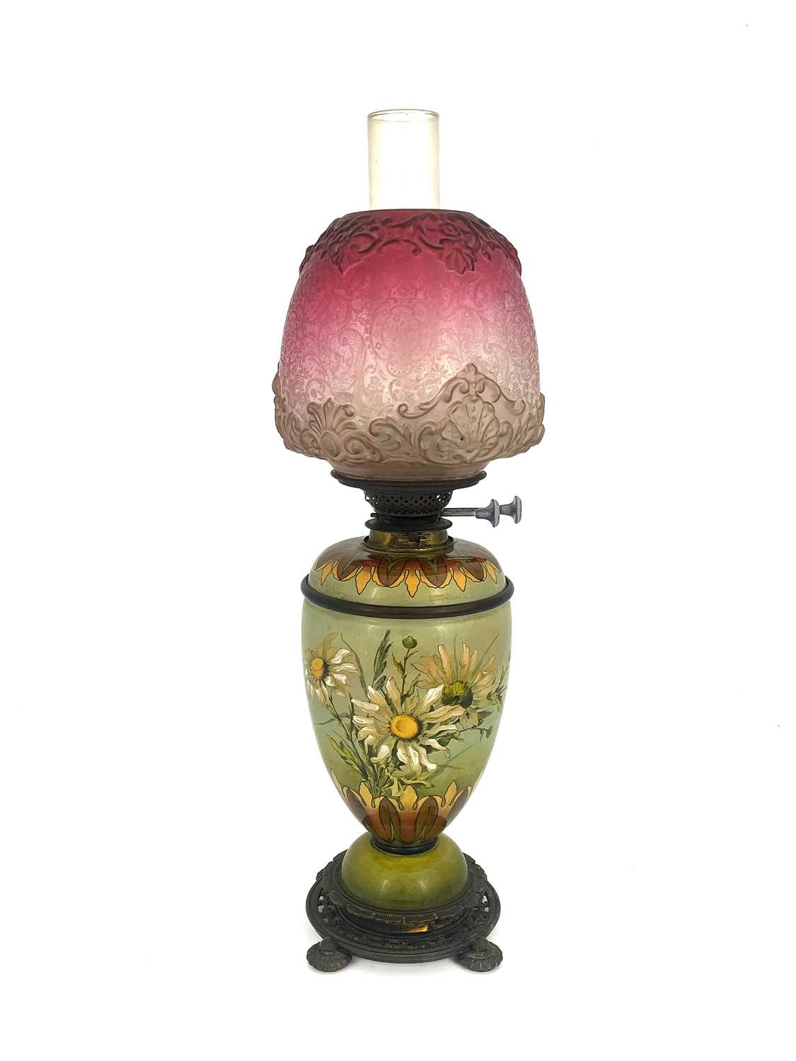 Mary Butterton for Doulton Lambeth, a faience oil lamp, ovoid urn form ...