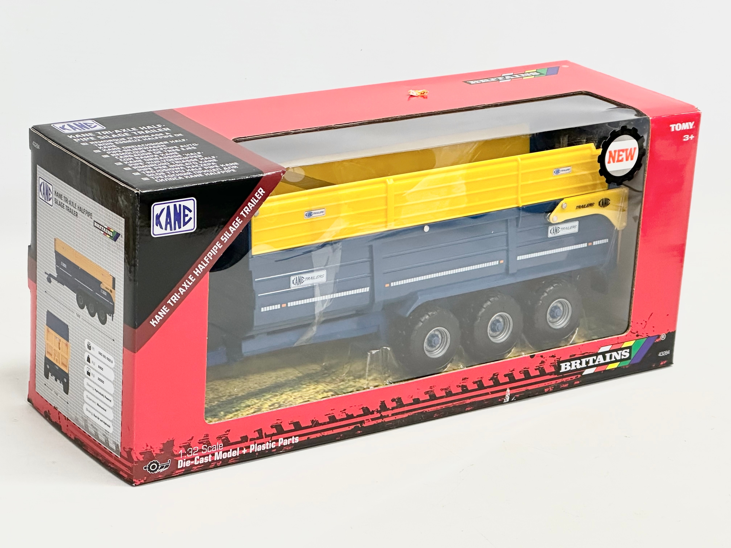 An unused Britains Kane Tri-Axle Halfpipe Silage Trailer in box. 1:32 ...