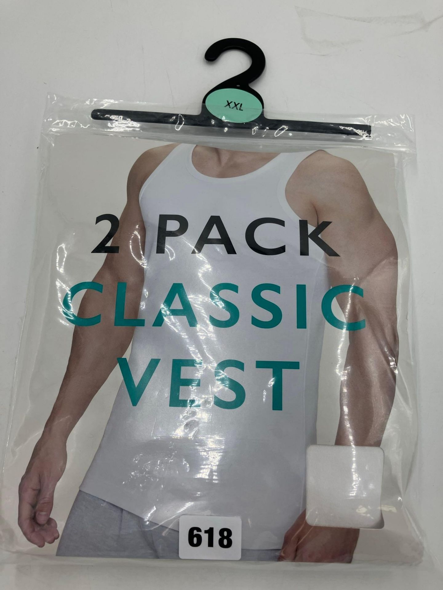 2 PACK XXL CLASSIC WHITE VESTS 119-124CM CHEST