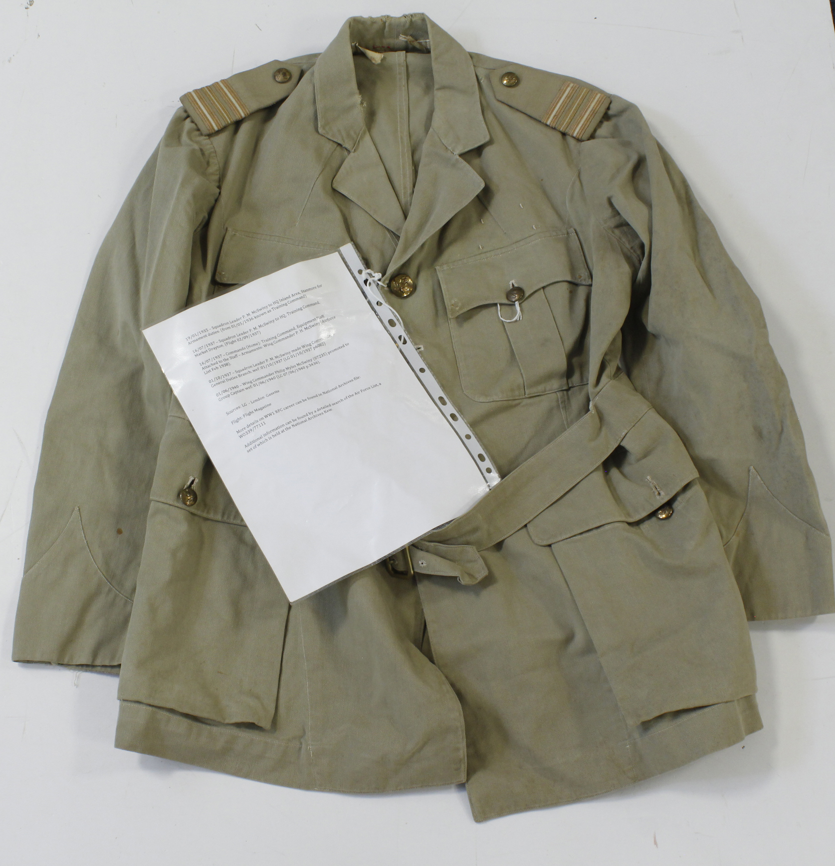 RAF WW2 officers tropical service jacket belonging to Wing Commander ...