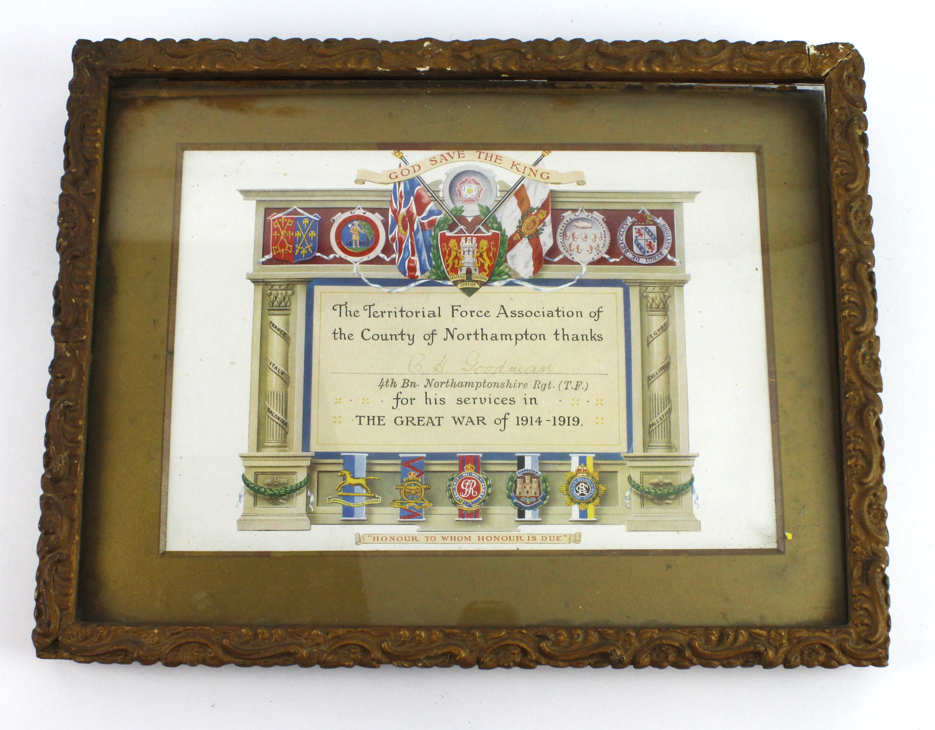 WW1 Northampton soldiers service scroll with WW2 London Paddington ...
