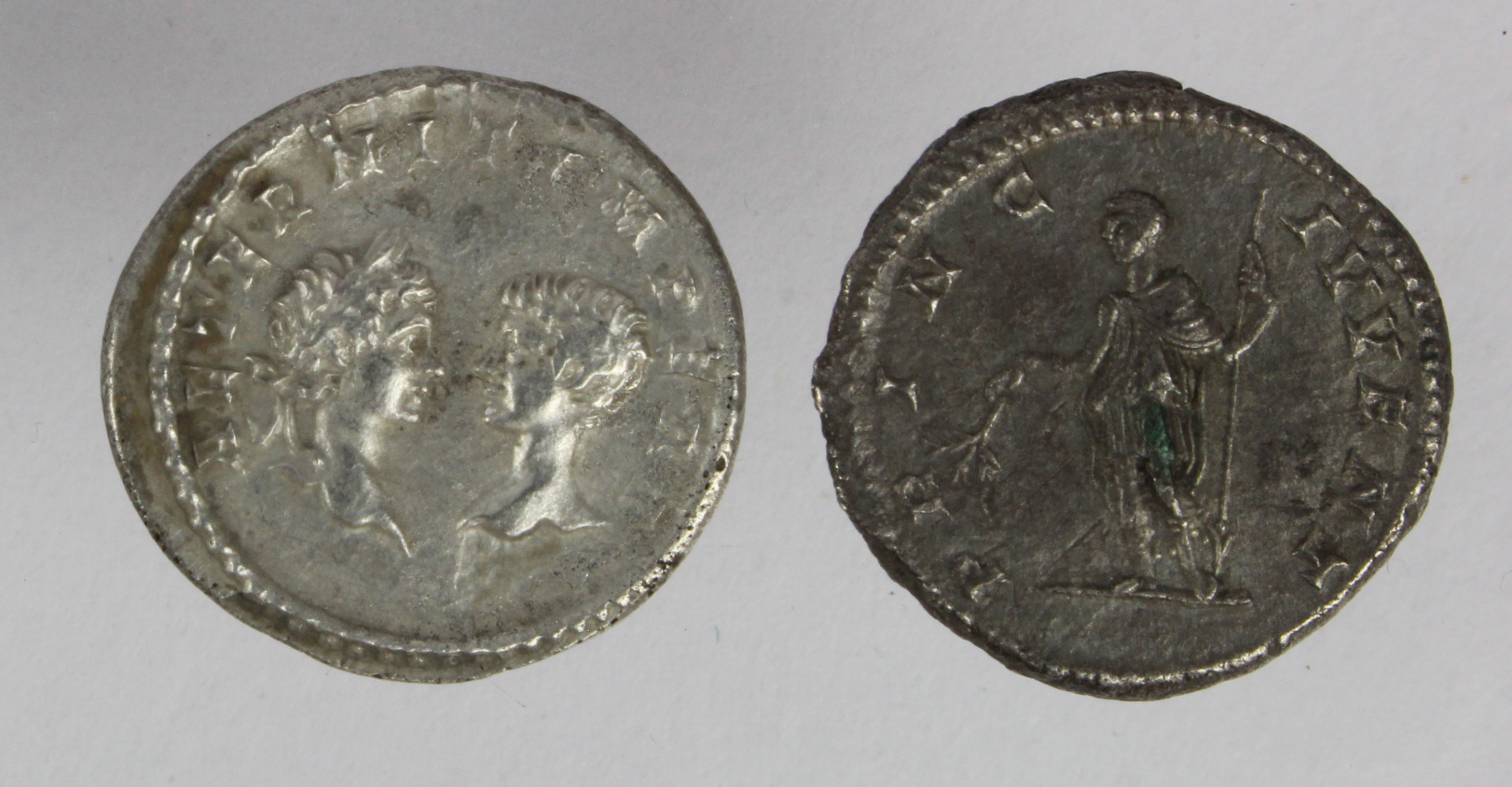Roman Imperial (2) Denarii: Geta slightly debased silver, Rome c.201 AD ...