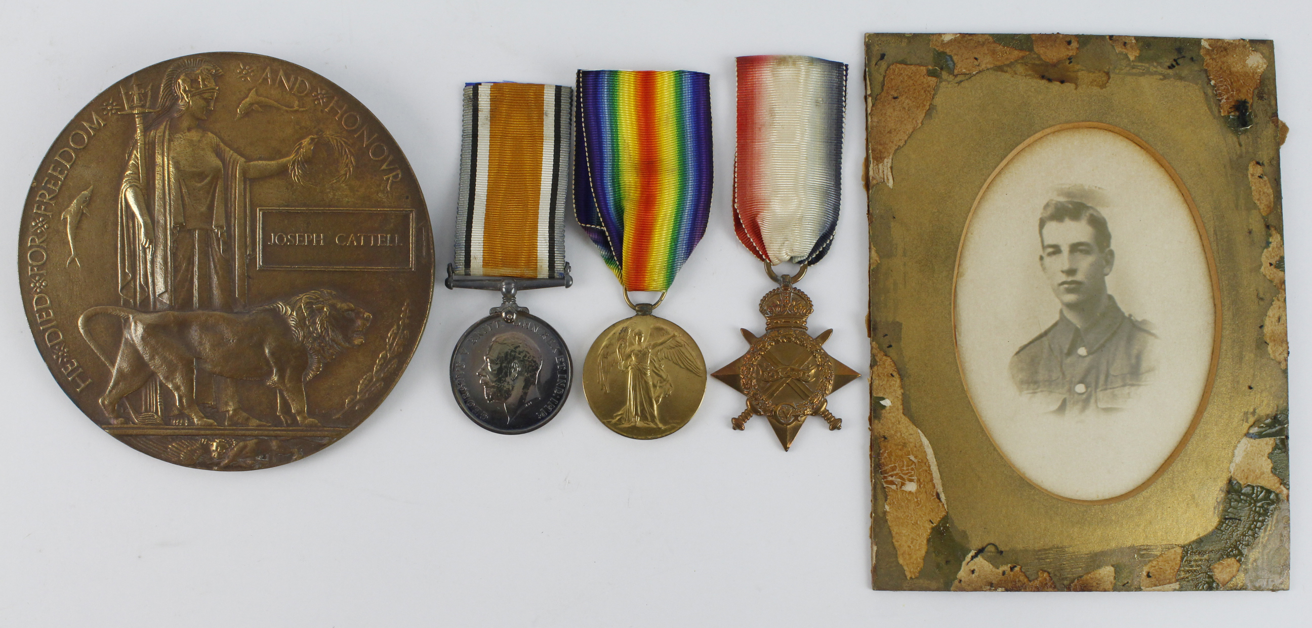 1915 Star Trio and Death Plaque for 13732 Cpl Joseph Cattell 2nd Bn ...