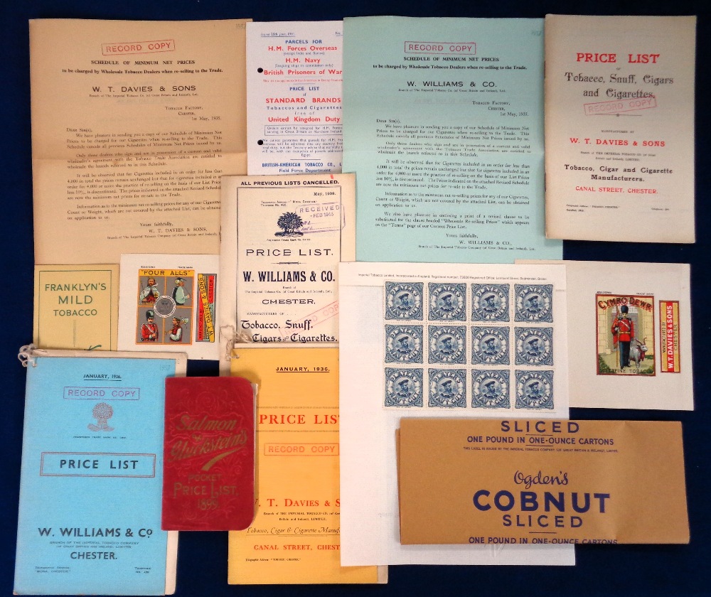 Tobacco ephemera, selection of items including Salmon & Gluckstein ...