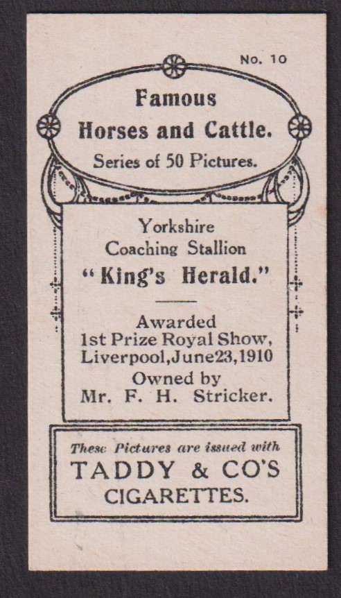 Cigarette card, Taddy, Famous Horses & Cattle, type card, no 10 ...