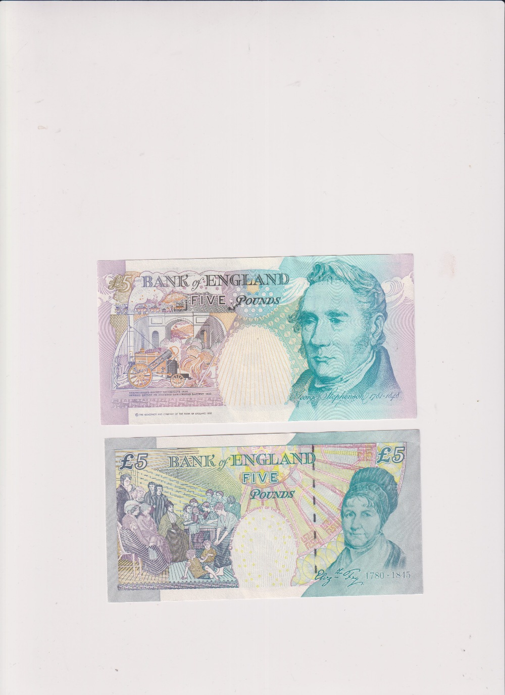 Bank Notes, 2 British Merlyn Lowther £5 notes. Cyphers QM20 000923 and ...
