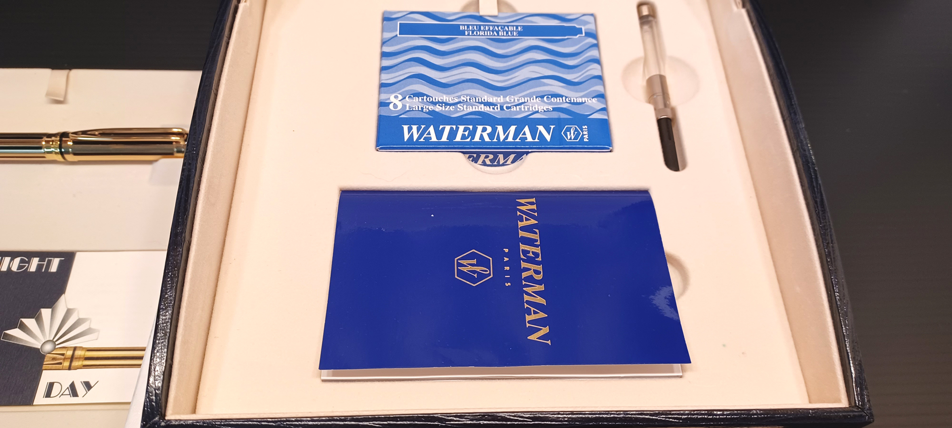 18CT PLATED WATERMAN 'NIGHT AND DAY' FOUNTAIN PEN SET COMPLETE UN-USED ...