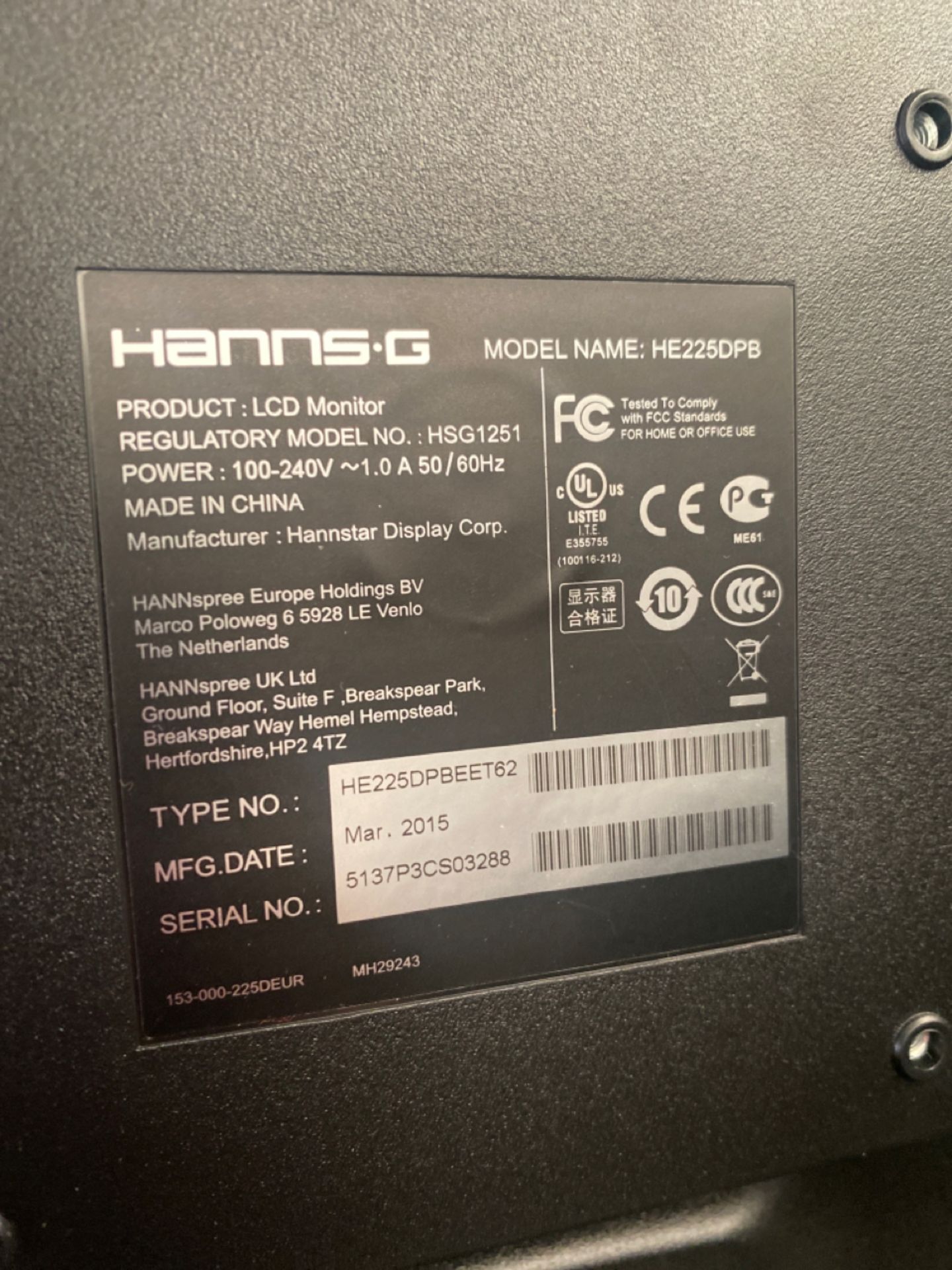 Hanns . G Monitor x9 Model Name: HE225DPB Location: IT Room