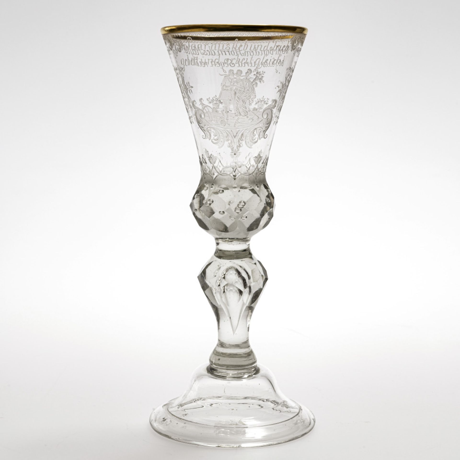 Pokal Lauenstein, 2. Hälfte 18. Jh. Farbloses Glas mit Abriss. Goldrand ...