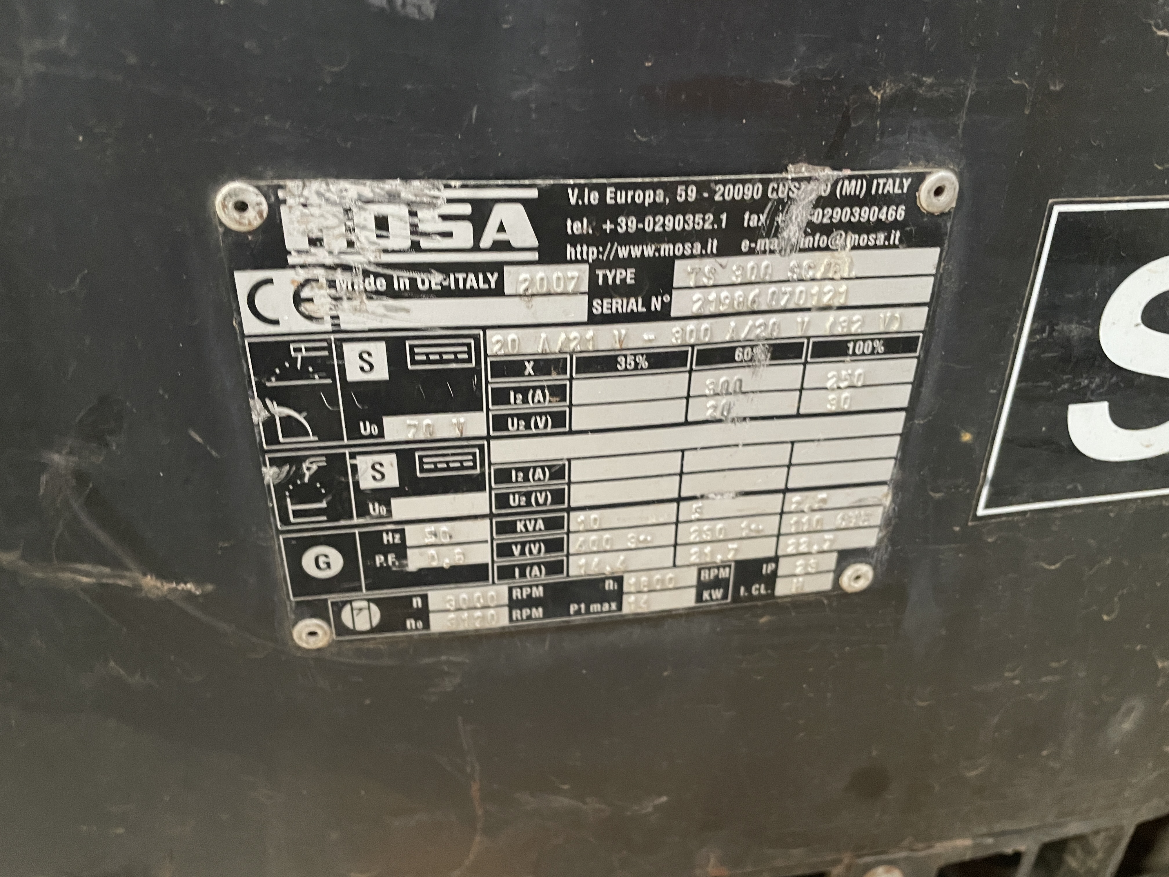 MOSA TS 300 SC/EL Diesel Generator, Serial Number 21986070121 (Location ...