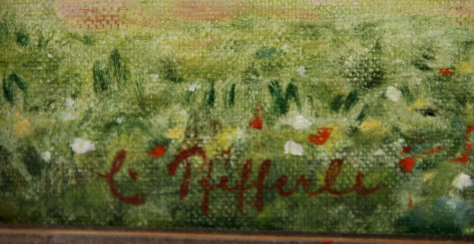 Pfefferle, Erwin1880-1962, Bäuerin unter Bäumen an einem Fluss ...