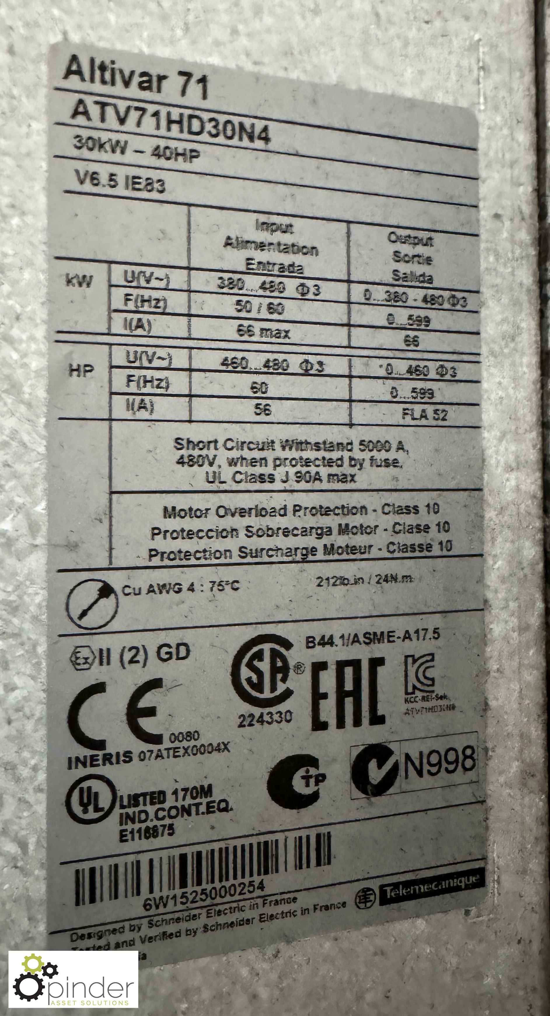 Schneider Altivar 71 Inverter Drive, 30kw (LOCATION: Carlisle ...