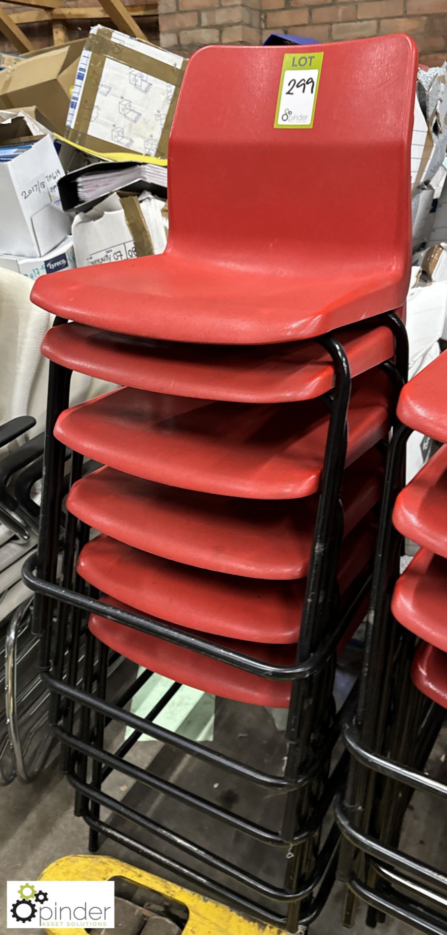 6 tubular framed plastic Stacking Chairs, red