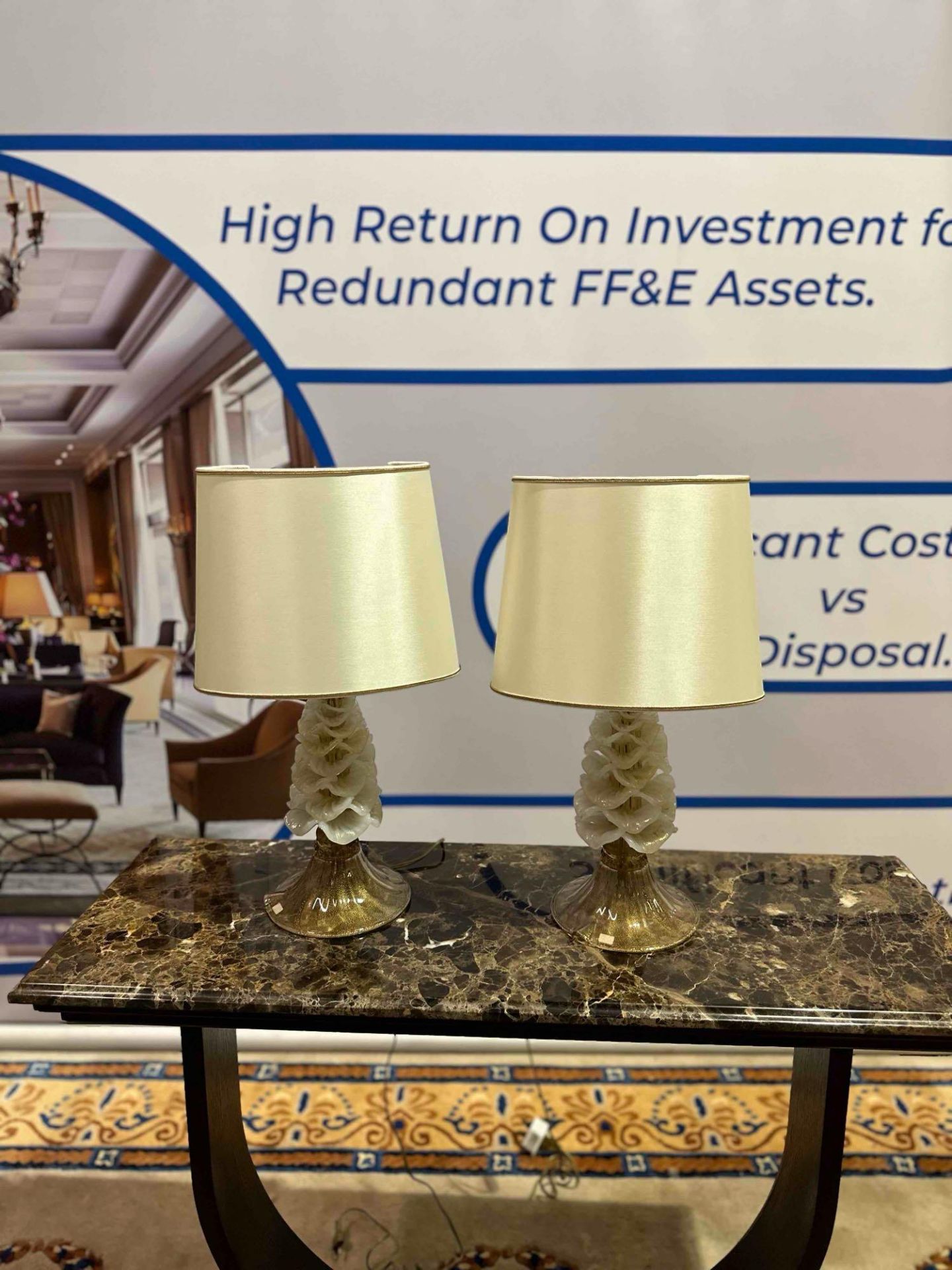 A pair of Gabbiani s.r.l. Veneto Murano glass table lamps with shades ...