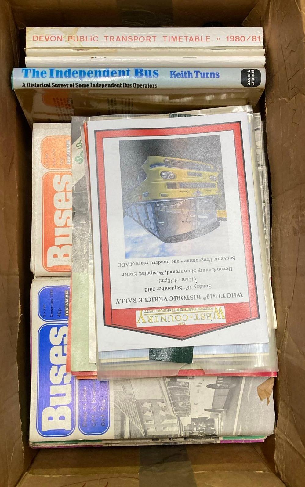 BOX FILE OF DEVON GENERAL MEMORABILIA & 3 BOXES OF BUS MAGAZINES