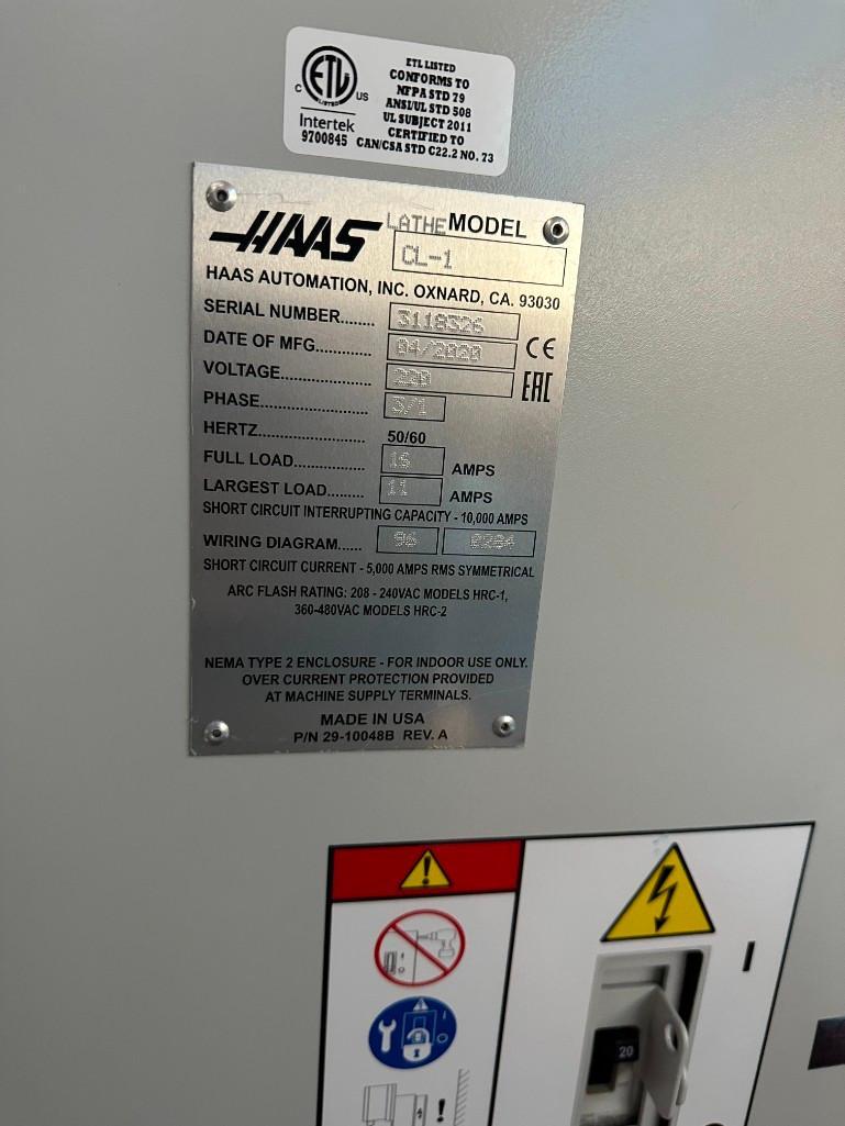 2020 HAAS CL-1 COMPACT CN CHUCKER LATHE SN:3118326 VOLTAGE 220, PHASE 3 ...