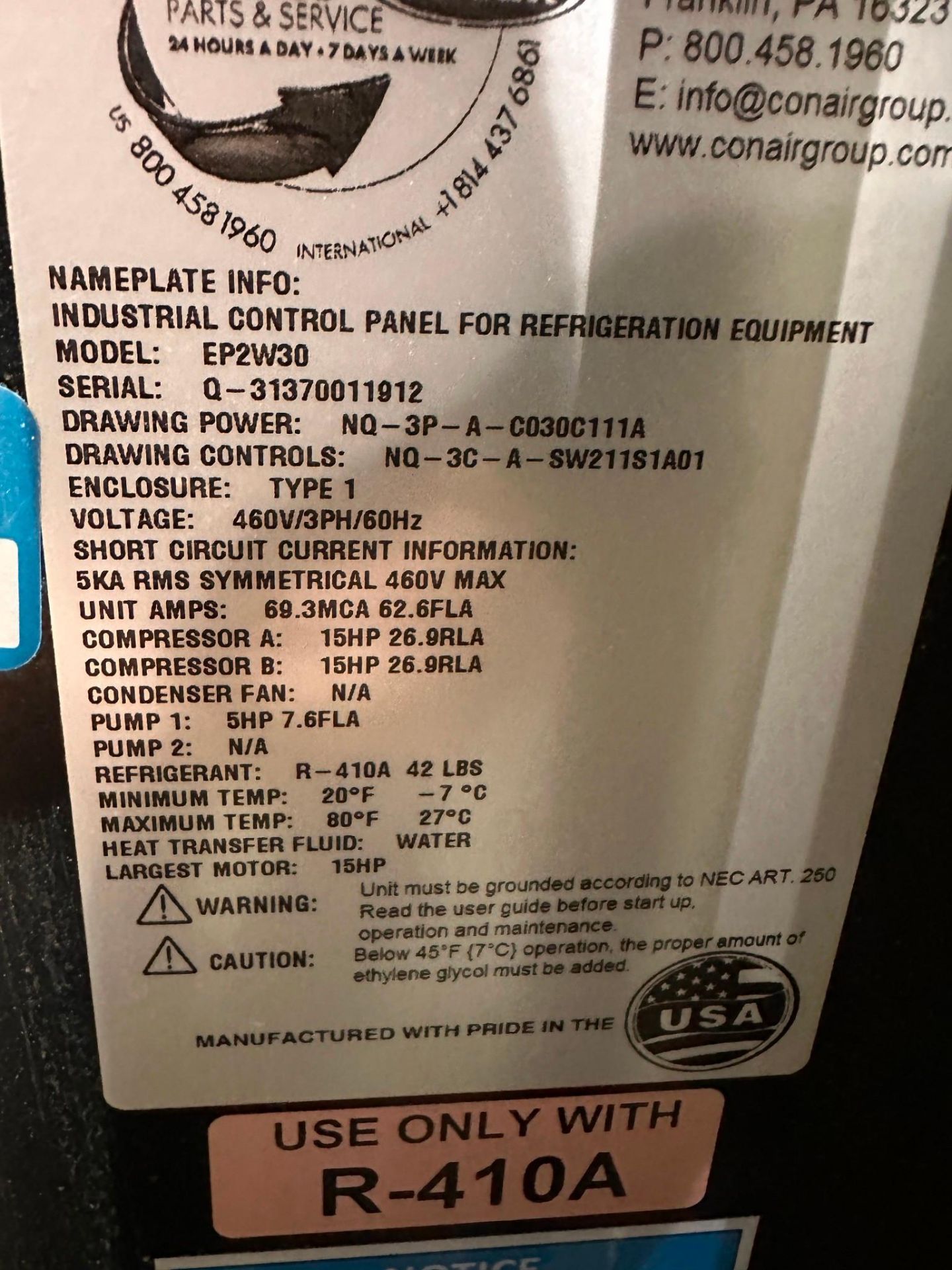 CONAIR MODEL EP2-W30 30 TON CHILLER Item Location - Erlanger, KY
