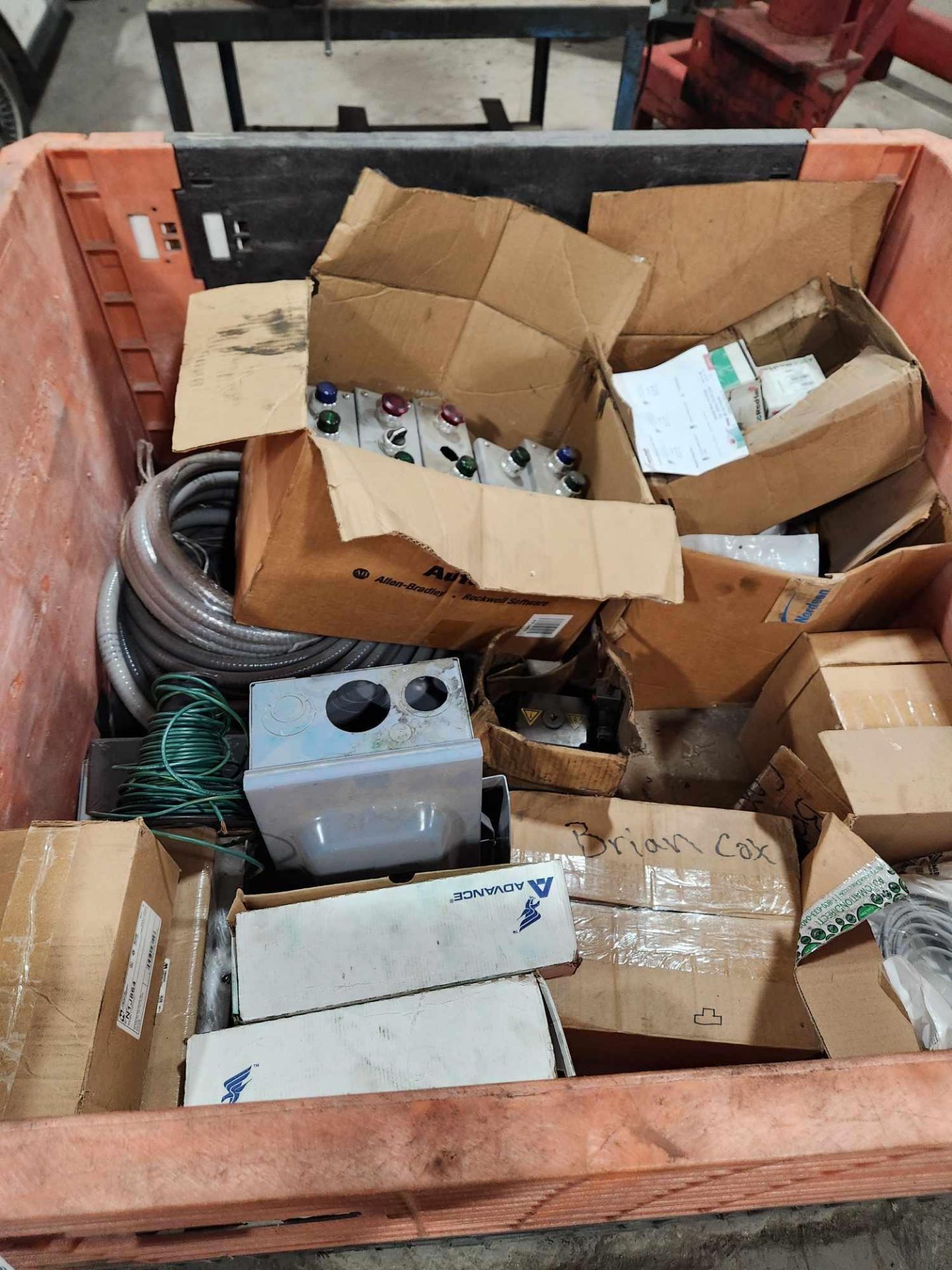 GAYLORD FULL OF ELECTRICAL PARTS AND WIRE, D-LINK SWITCHES, BALLAST ...