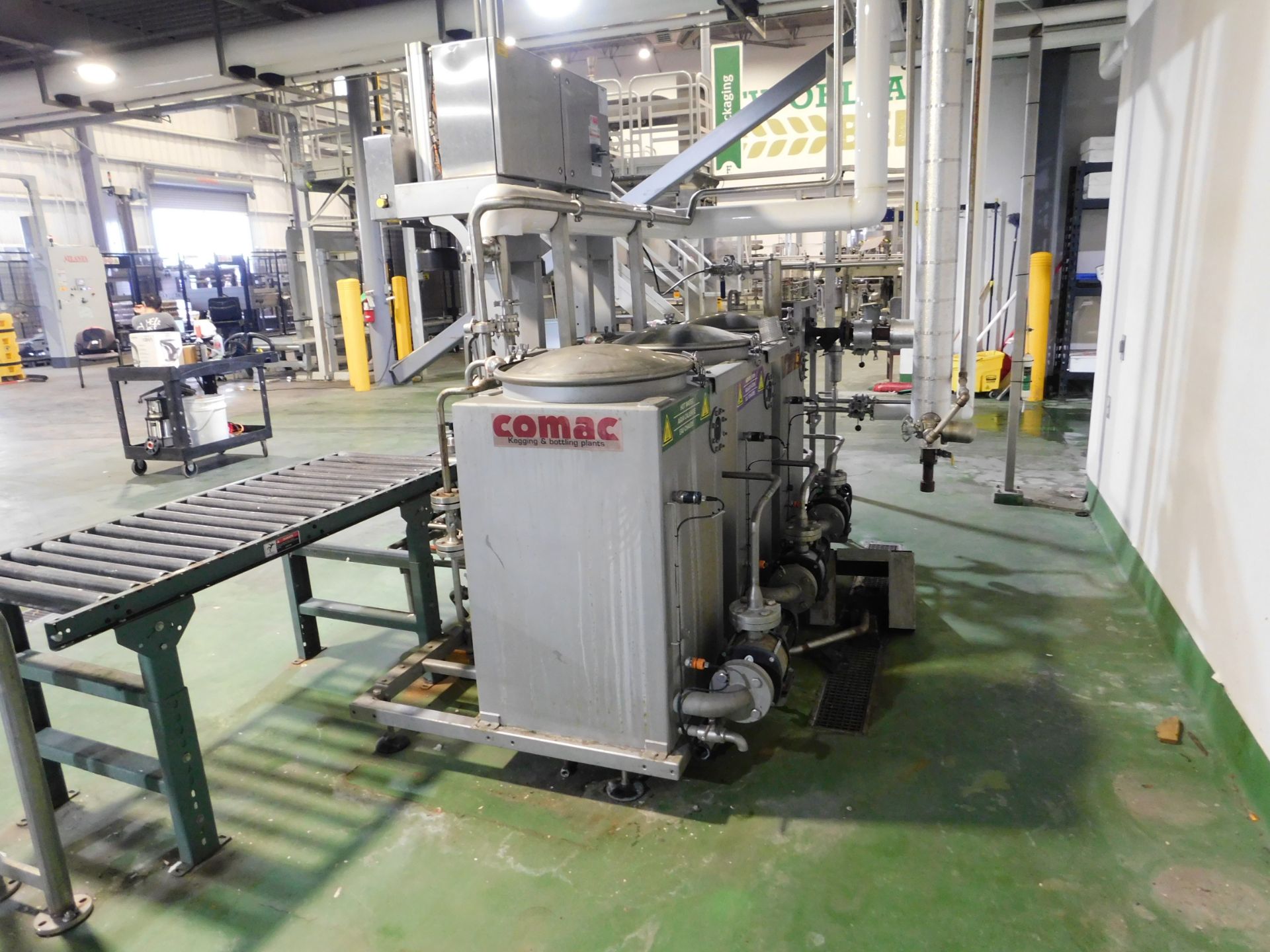 Comac keg washer & filler w/ 3 stainless tanks & conveyor, 480 volts ...