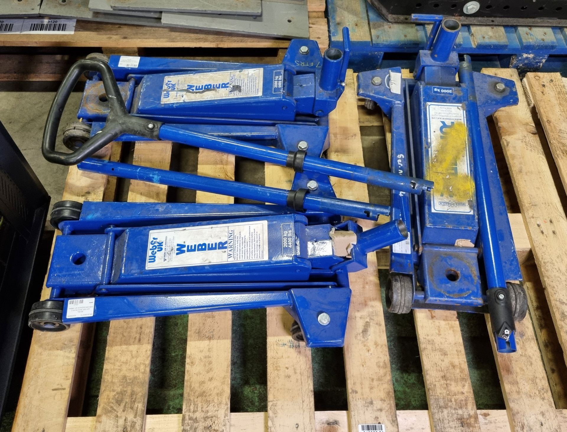 3x Weber UK WDK20Q standard 2 tonne trolley jacks with handle